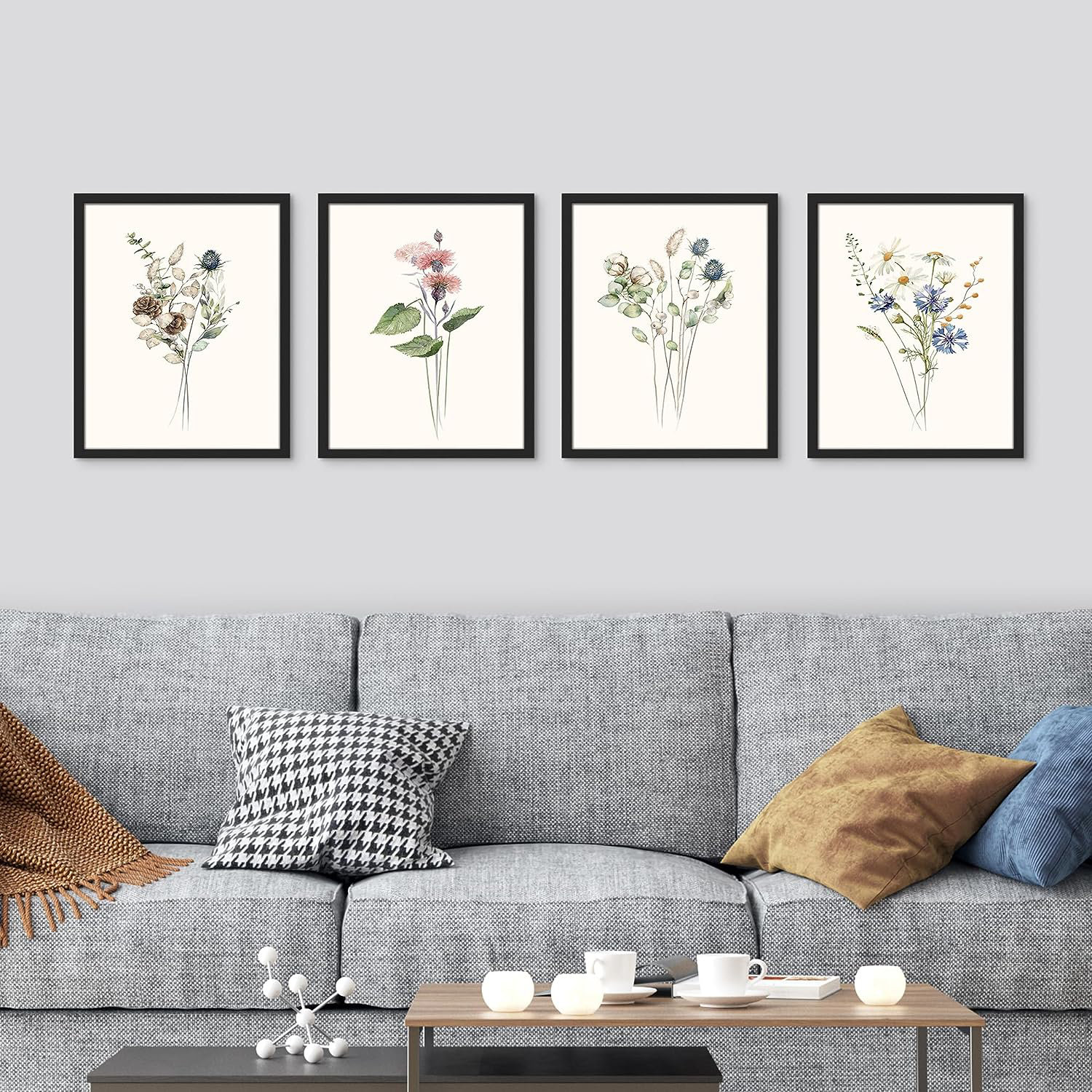 IDEA4WALL Minimal Botanical IDEA4WALL Framed Forest Wildflower Collage ...