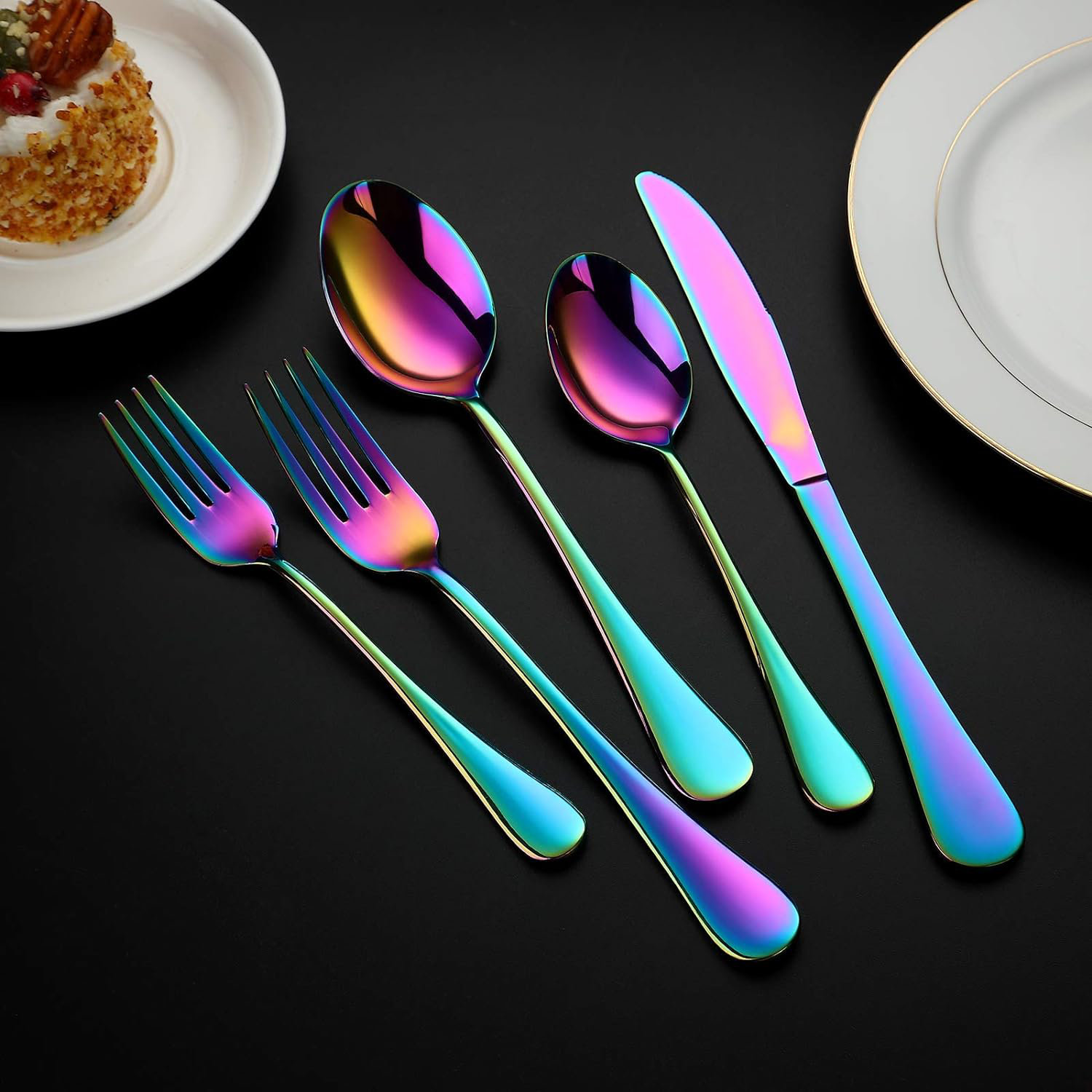 Ivy Bronx Colourful Flatware Set 30 Piece, Stainless Steel Rainbow ...
