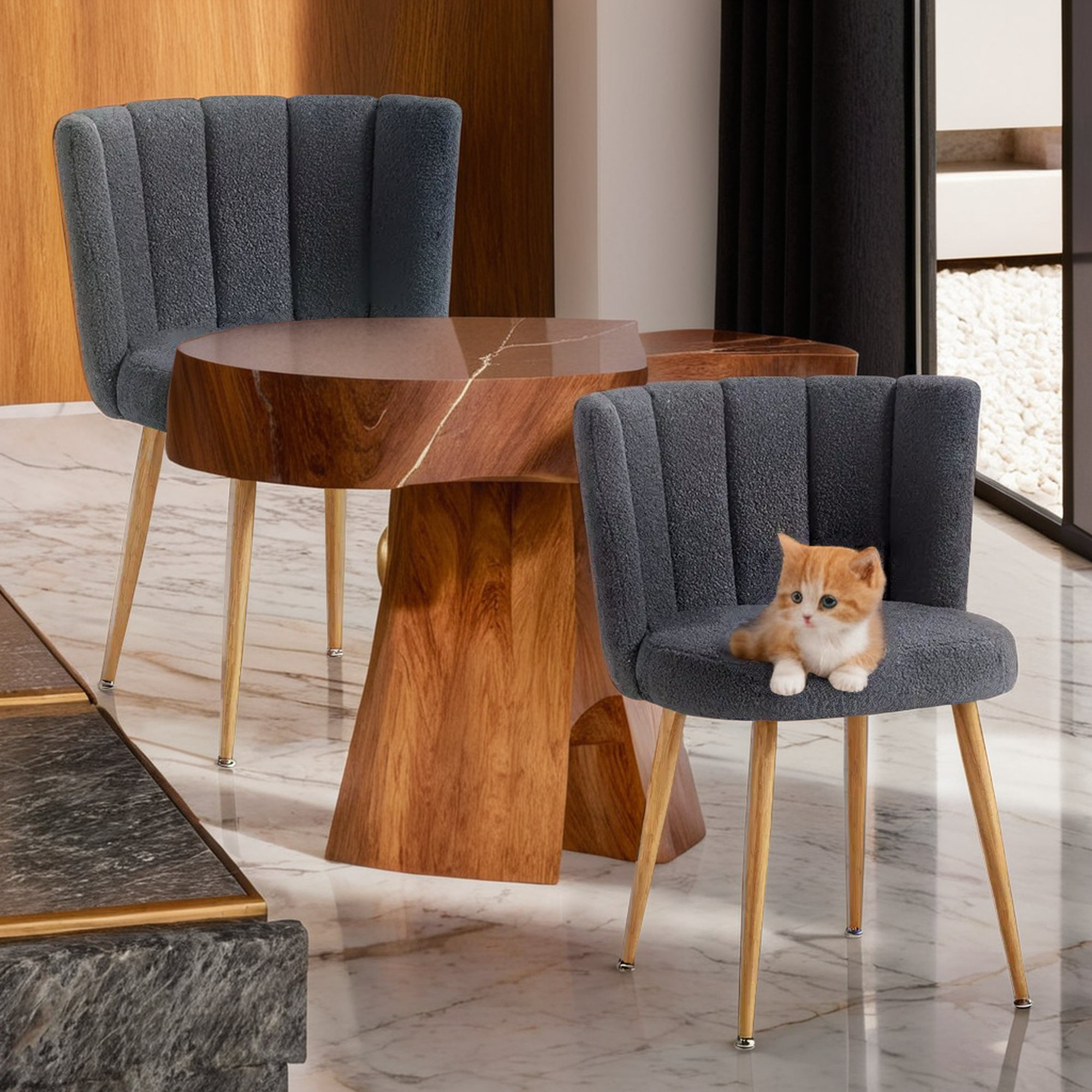 Mercer41 Modern Lotus Backrest Shorthair Cushions Dining Chair (Set of ...