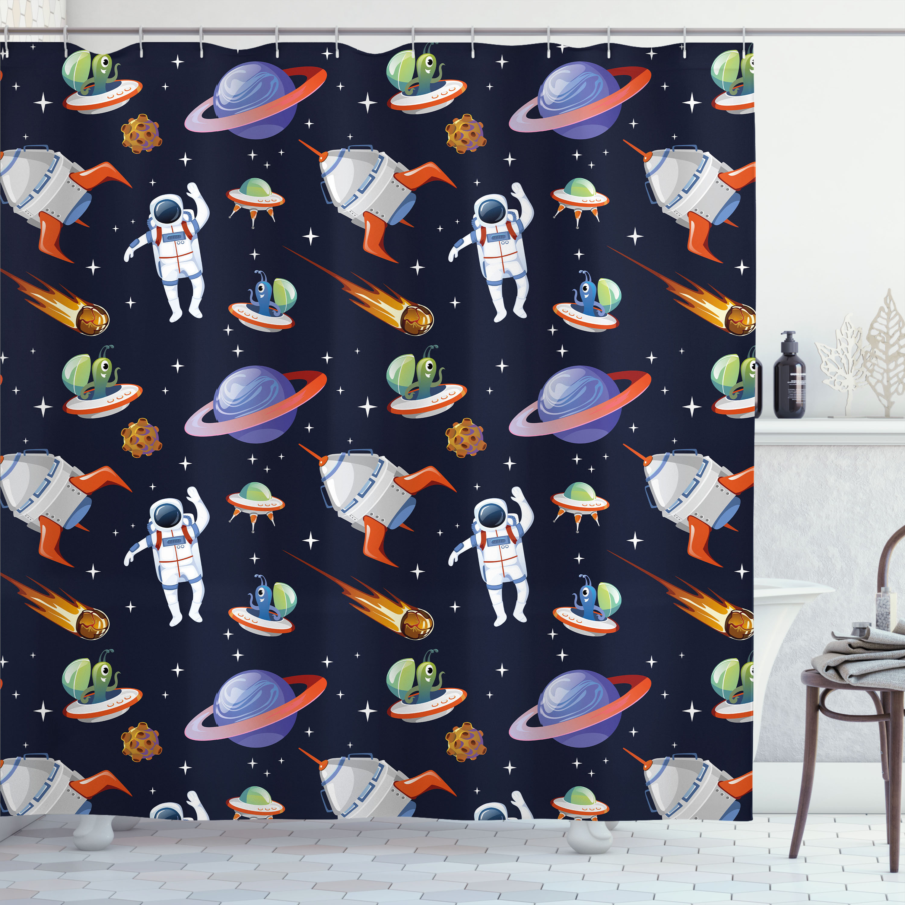 East Urban Home Alien Shower Curtain Galaxy Asteroid UFO Astronaut ...