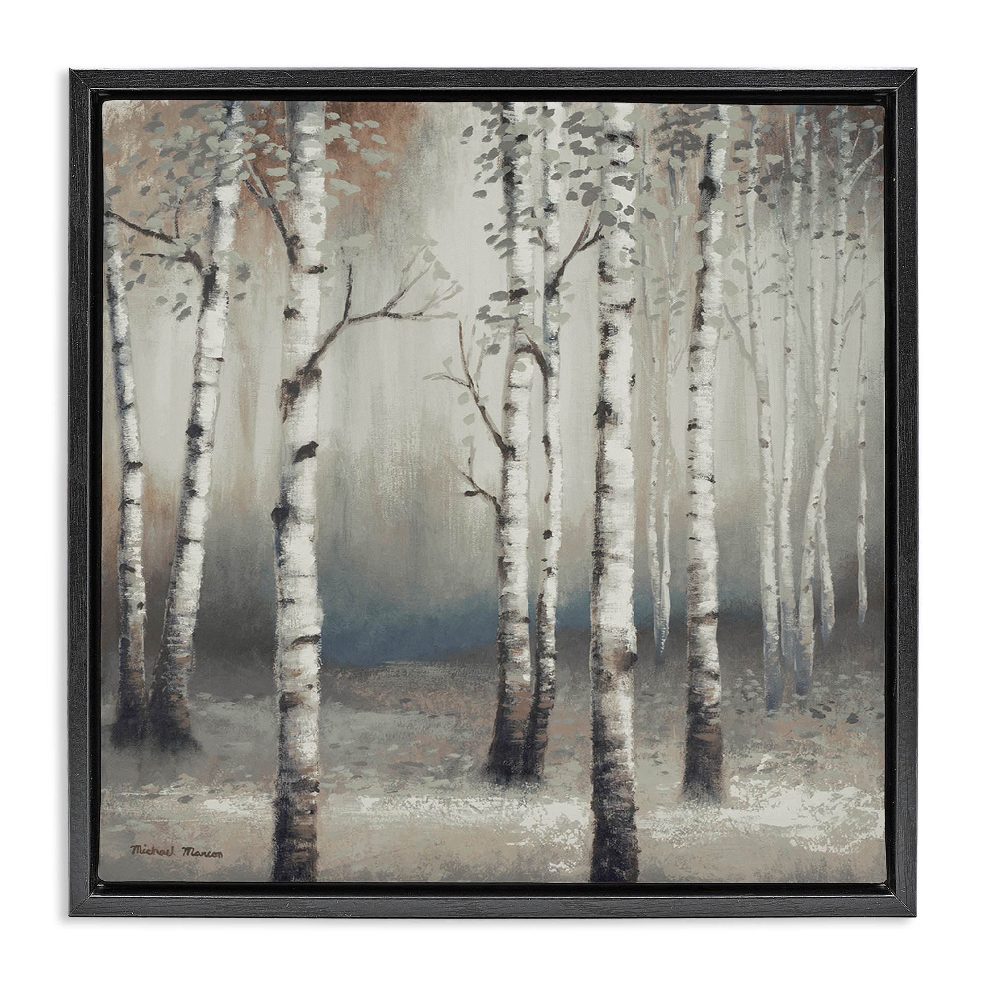 Millwood Pines Birch Trees with Misty Haze Framed Floater Canvas Wall ...