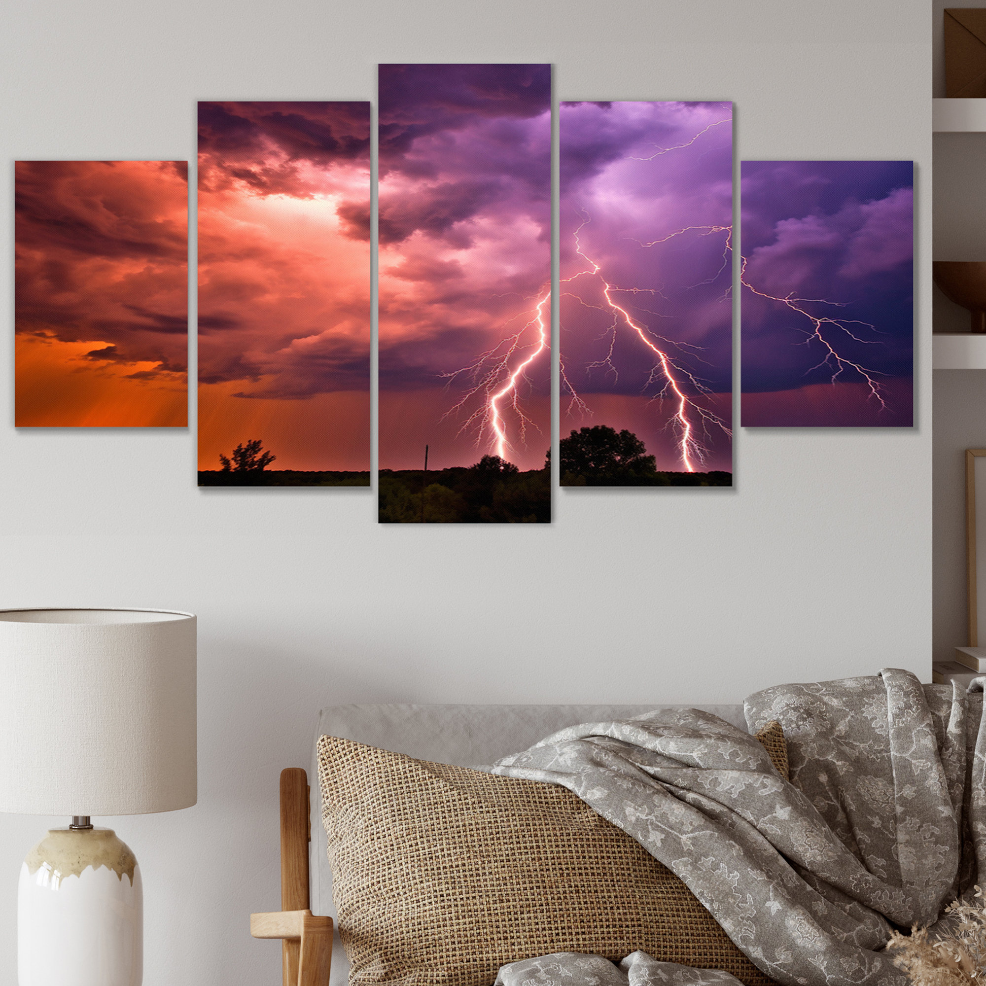 Design Art Dramatic Thunderstorms II - Lightning Canvas Wall Art - 5 ...