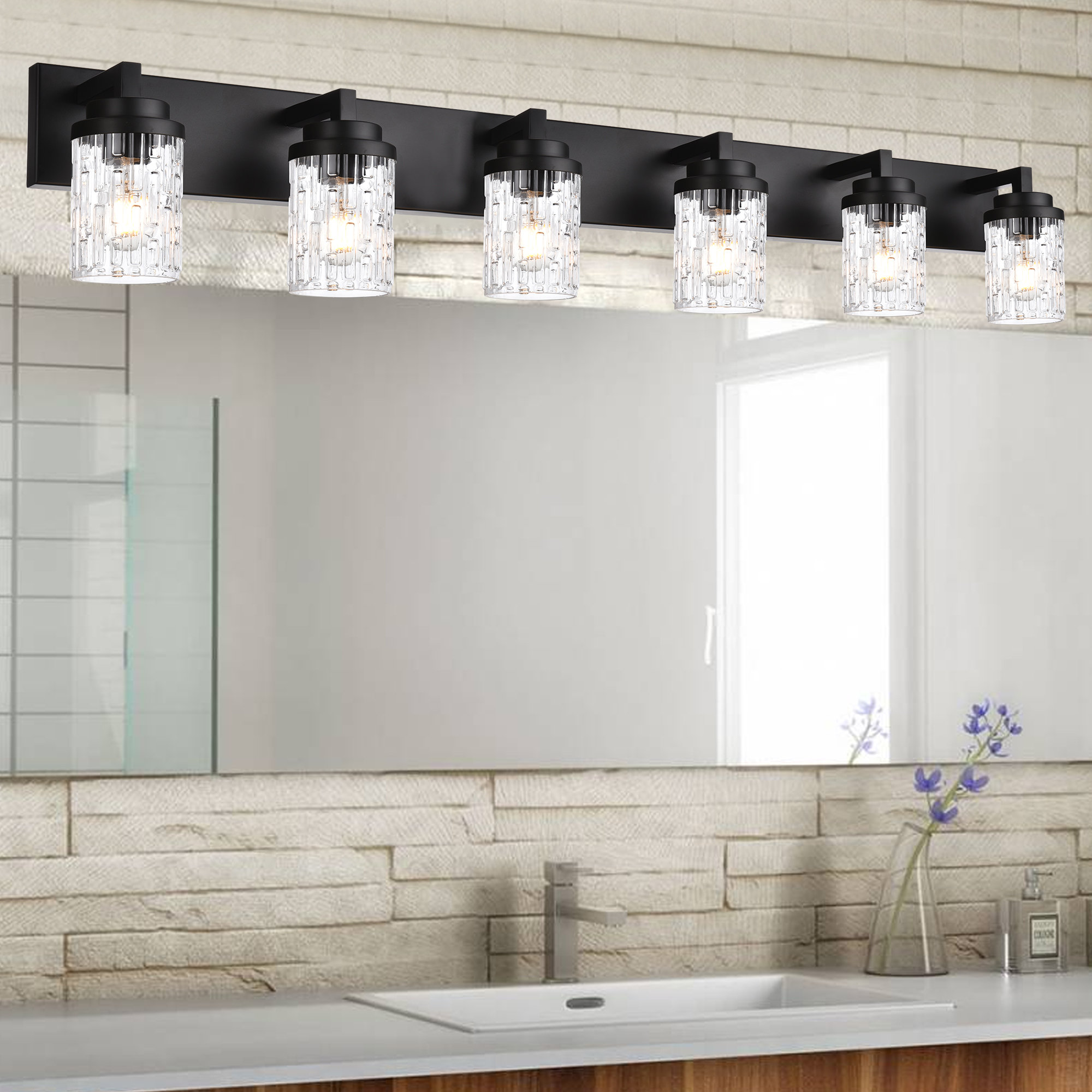 Mercer41 6-Light Bathroom Lighting, Modern Black Vanity Light Fixture ...