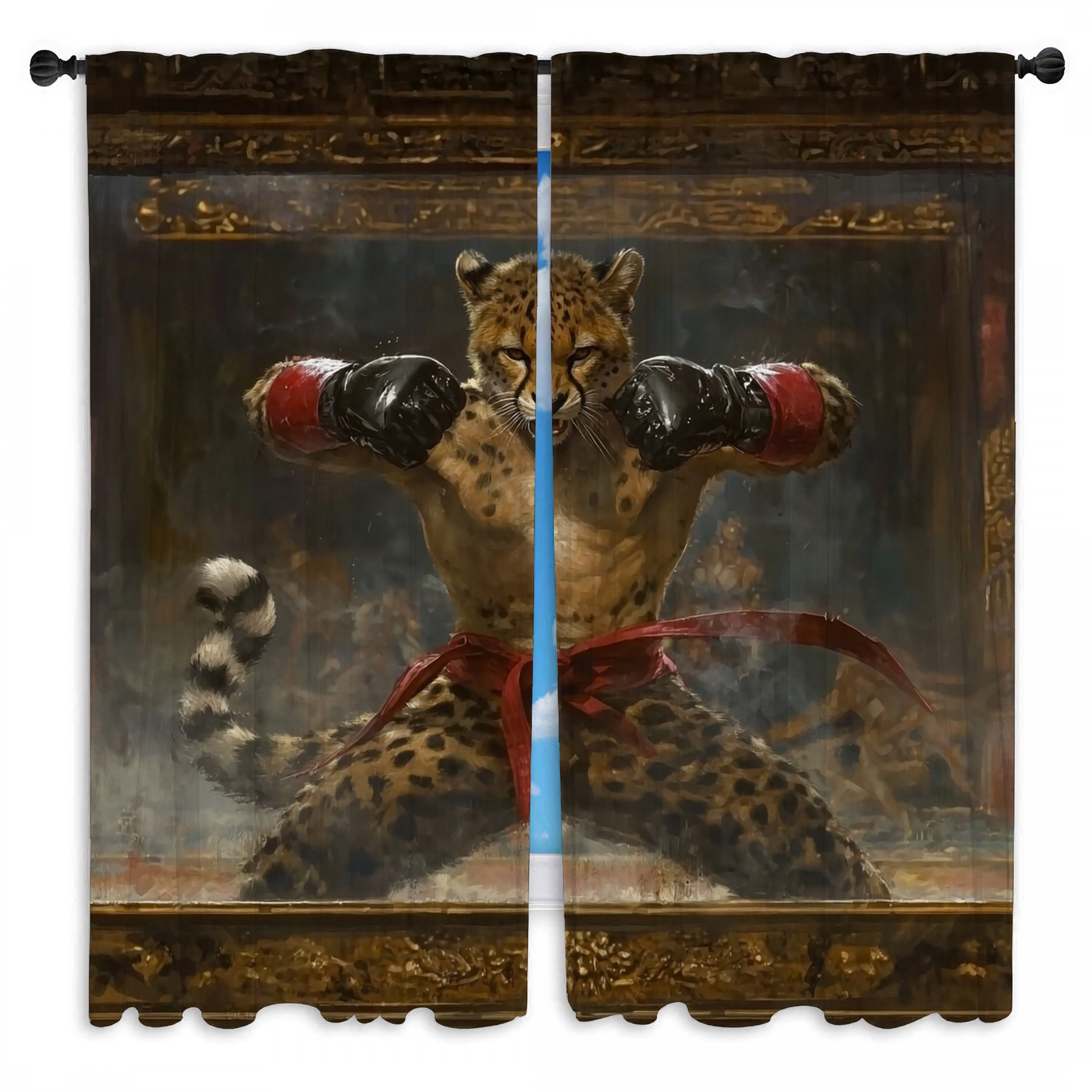 Hokku Designs Boxing Cheetah Window Curtains Wildlife Industrial Drapes ...