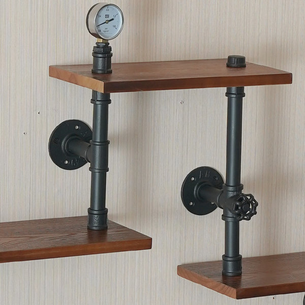 Williston Forge Furniture Industrial Floating Pipe Wall Shelves Rustic ...