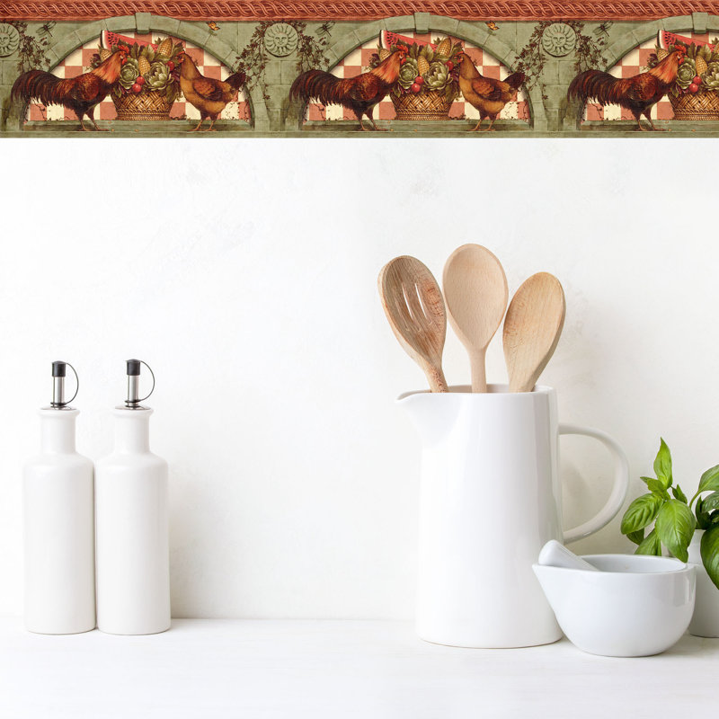 August Grove® Bobette Farmhouse Country Rooster Wallpaper Border | Wayfair
