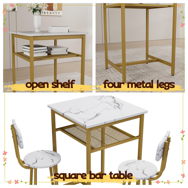 Mercer41 2 Person, Four Legs Bar Table Set With 2 Bar Stools | Wayfair