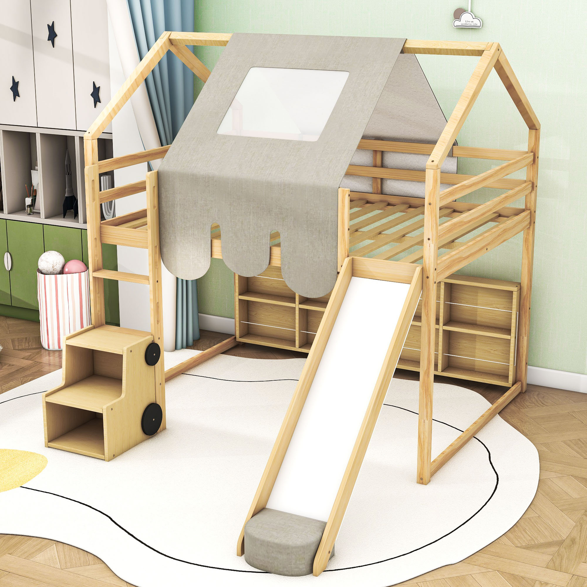 Harper Orchard Avaiah Wooden Loft Bed With A Tent | Wayfair