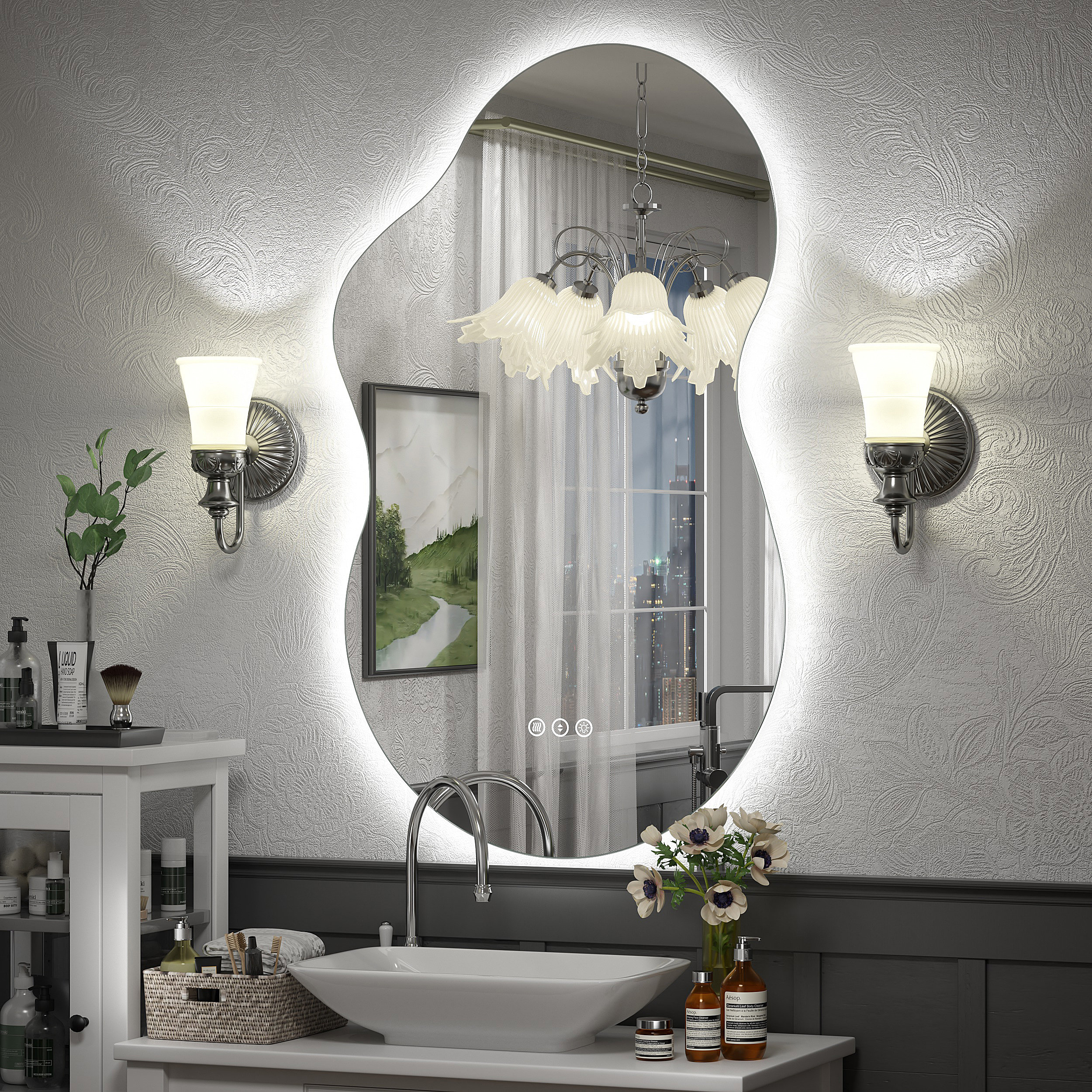 Orren Ellis Aevar UL Certified LED Anti-Fog Tempered Glass Irregular Bathroom/Vanity Mirror with ...