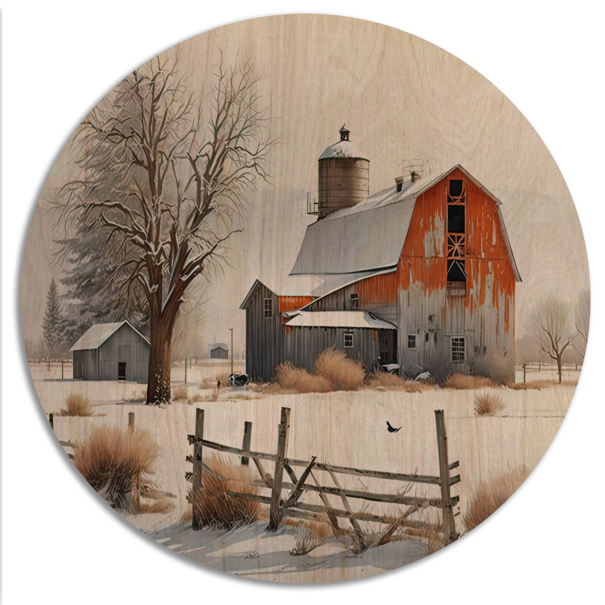 Rosalind Wheeler Red Barn Scenery In Winter I - Farmhouse / Country ...