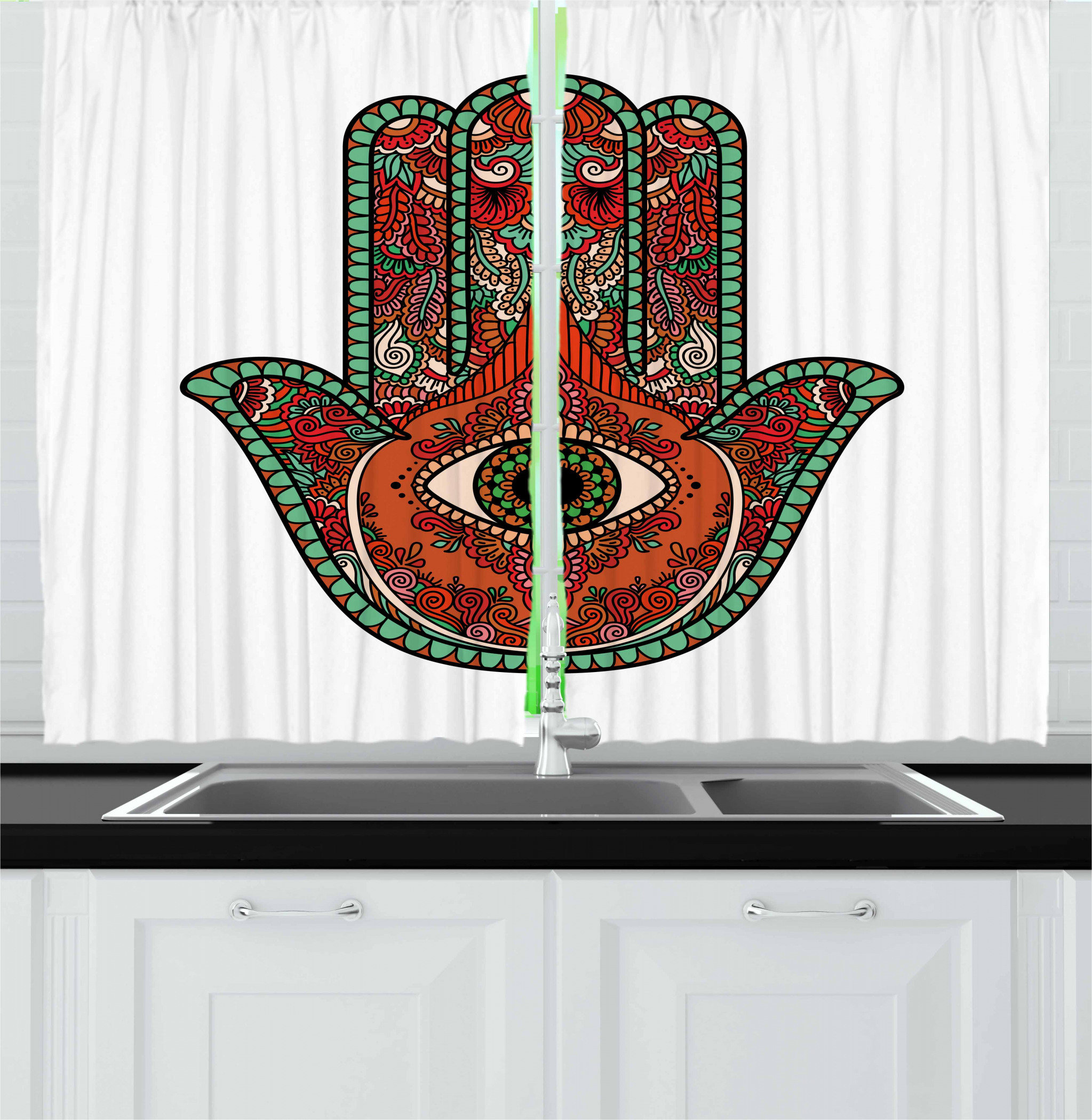 East Urban Home 2 Piece Evil Eye Kitchen Curtain | Wayfair