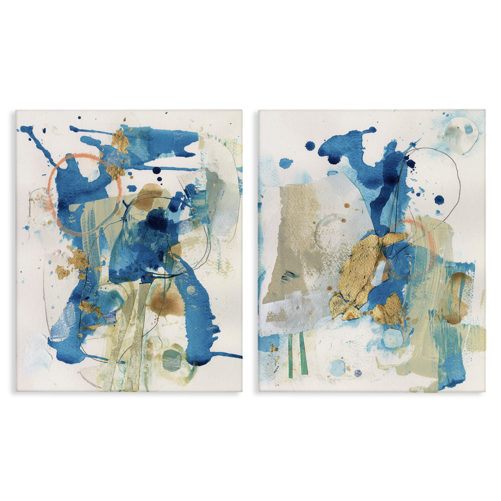 Latitude Run® Abstract Blue Gold Splash 2 PC Canvas Wall Art Set by ...