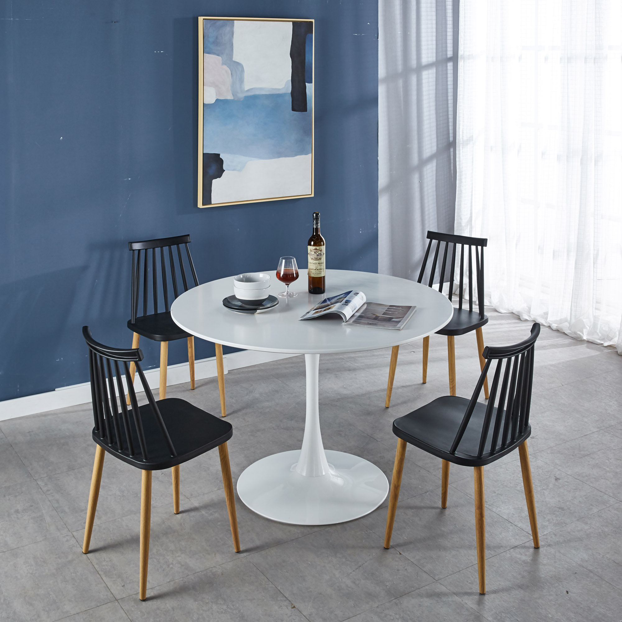George Oliver White Table Mid-Century Dining Table With Round Mdf Table ...