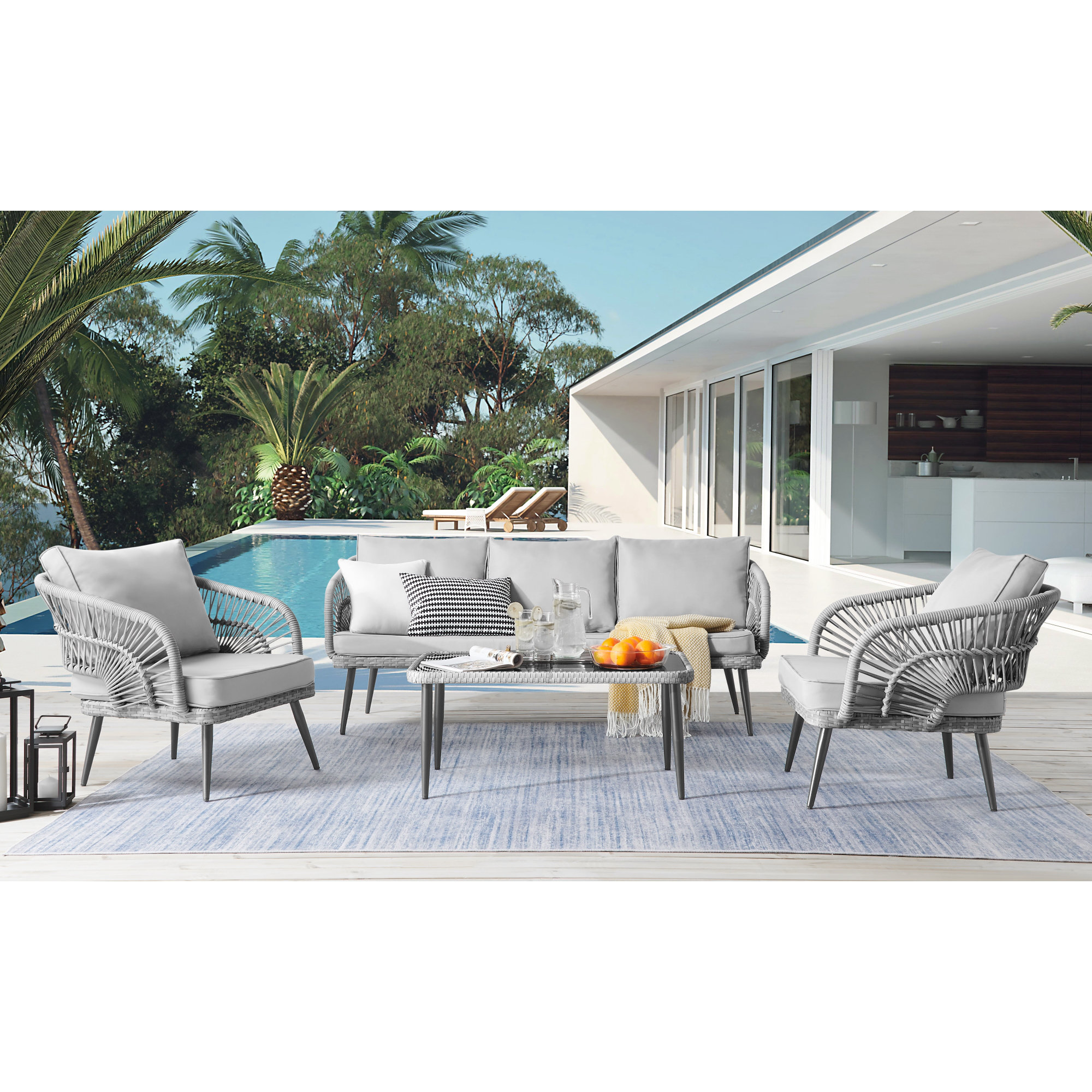 Bayou Breeze Aibhlinn 4 Piece Rattan Complete Patio Set with Cushions ...