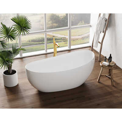 HOME ART Asymmetrical Moon Design Freestanding Bathtub 63" Matte White ...