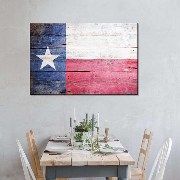 17 Stories " Wooden Texas Flag Canvas Print " | Wayfair