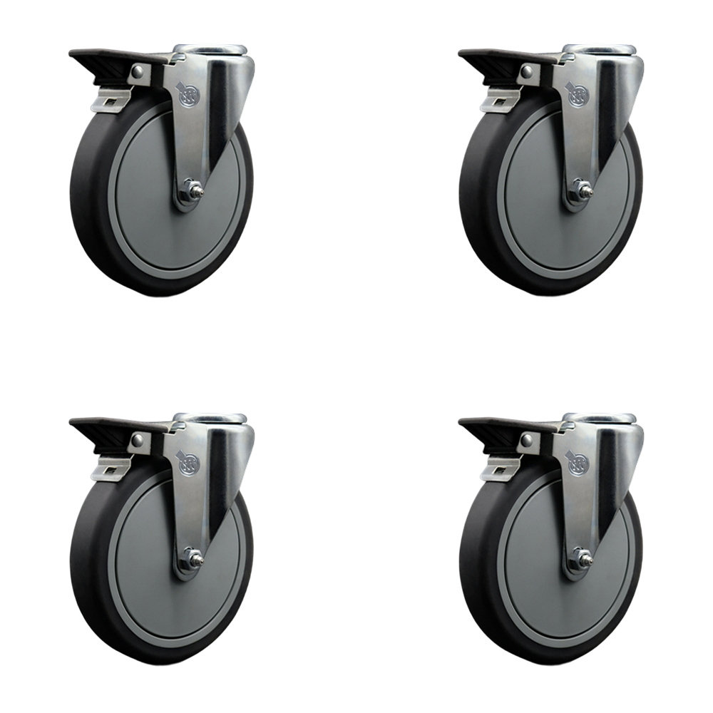 Service Caster 6 Inch Thermo Rubber Wheel Swivel Bolt Hole Caster Set ...