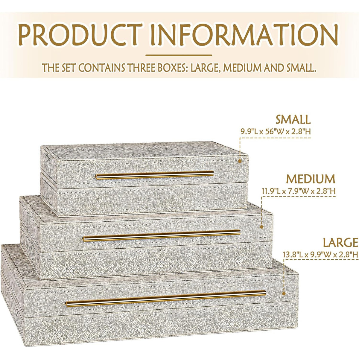 Latitude Run® Set Of 3 Ivory Shagreen Decorative Boxes | Wayfair