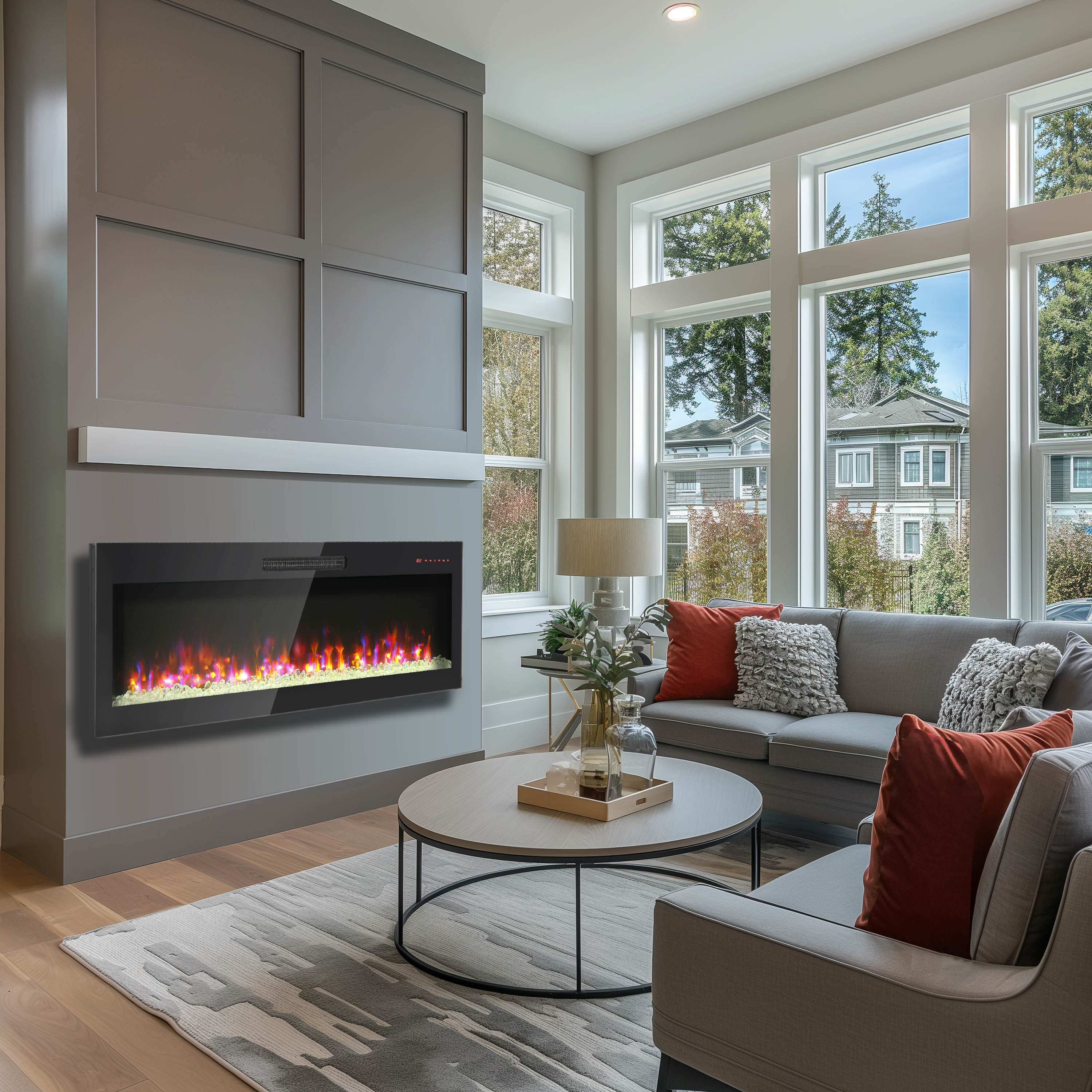 Symple Stuff 50" Electric Fireplace Heater, Recessed/Wall Mounted ...