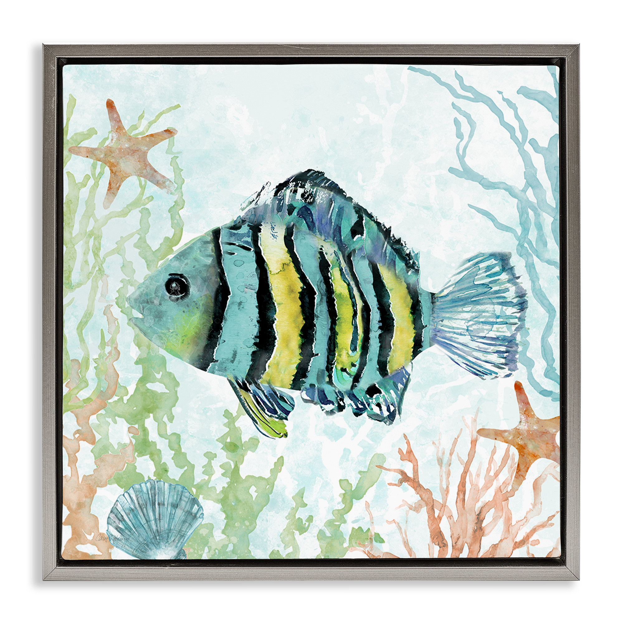 Highland Dunes Striped Fish Underwater Framed Floater Canvas Wall Art ...