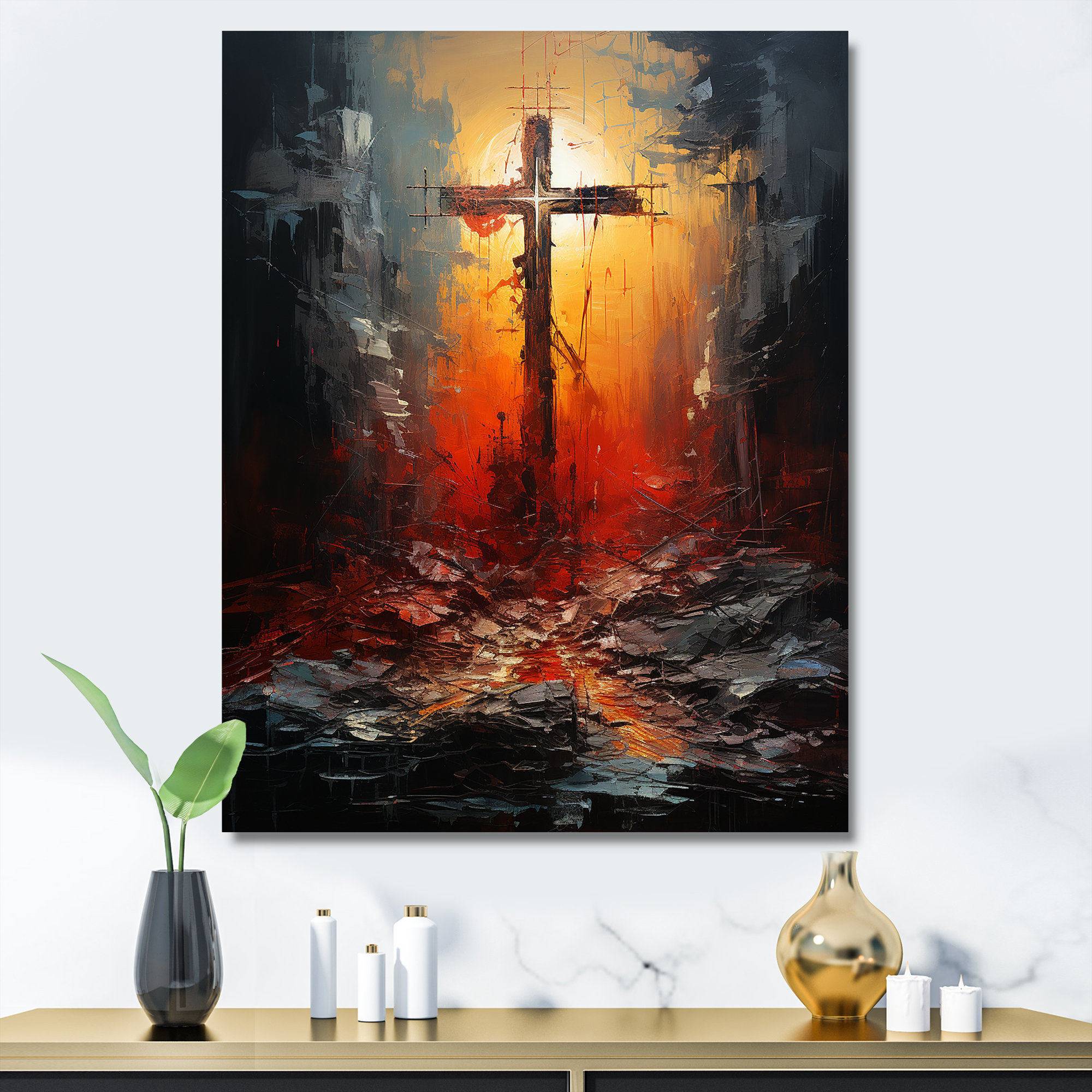 Design Art Cross At Calvary Blood Red Collage - Christianity Canvas ...