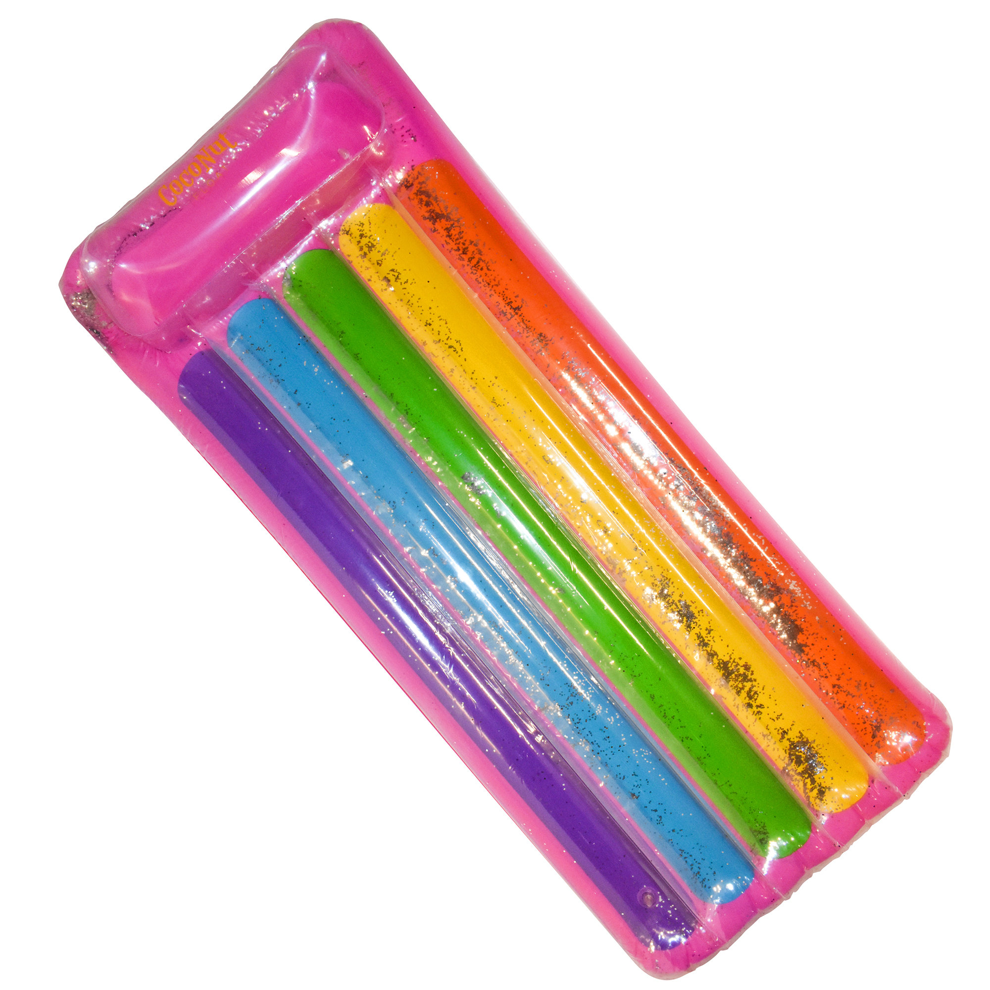CocoNut Float: Glitter Rainbow Pool Lounge - 68" x 28"Inflatable Water ...