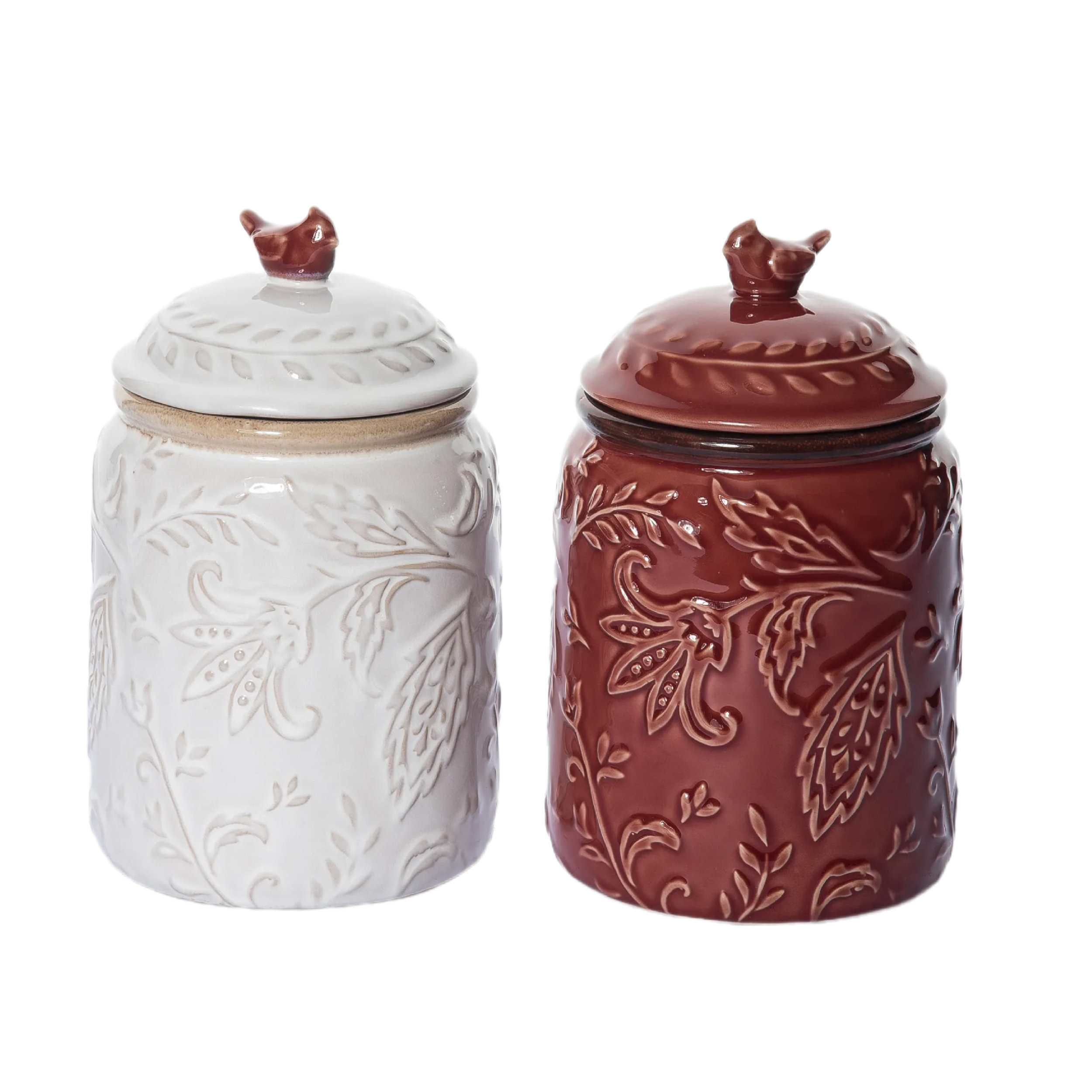 The Holiday Aisle® Ceramic Embossed Cardinal Canister Set of 2 ...