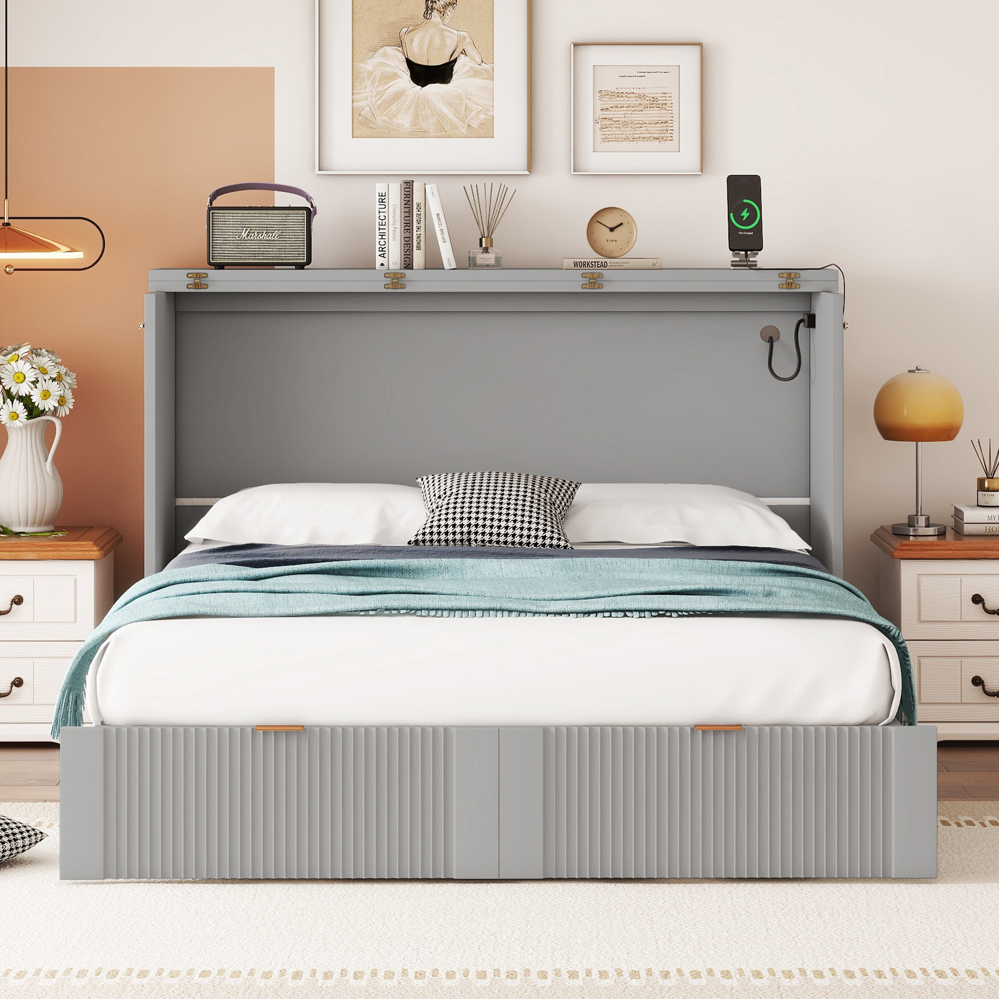 Latitude Run® Full Size Murphy Bed Wall Bed with drawer and a set of ...