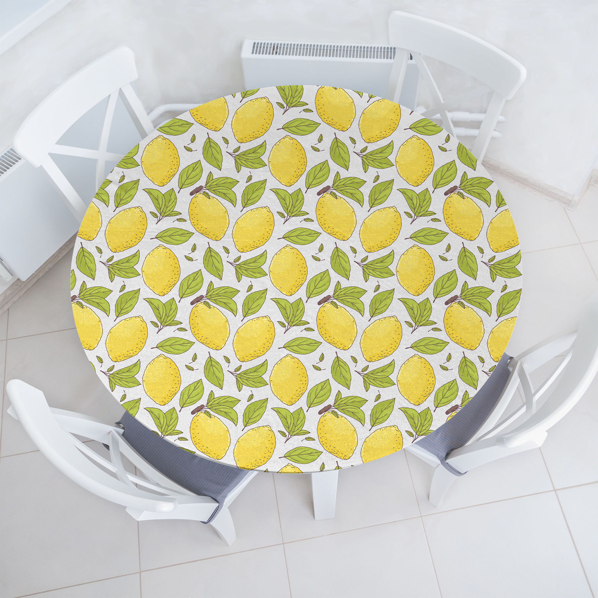 Ebern Designs Lemon Fitted Round Tablecloth 40"- 44" Diameter Green and ...