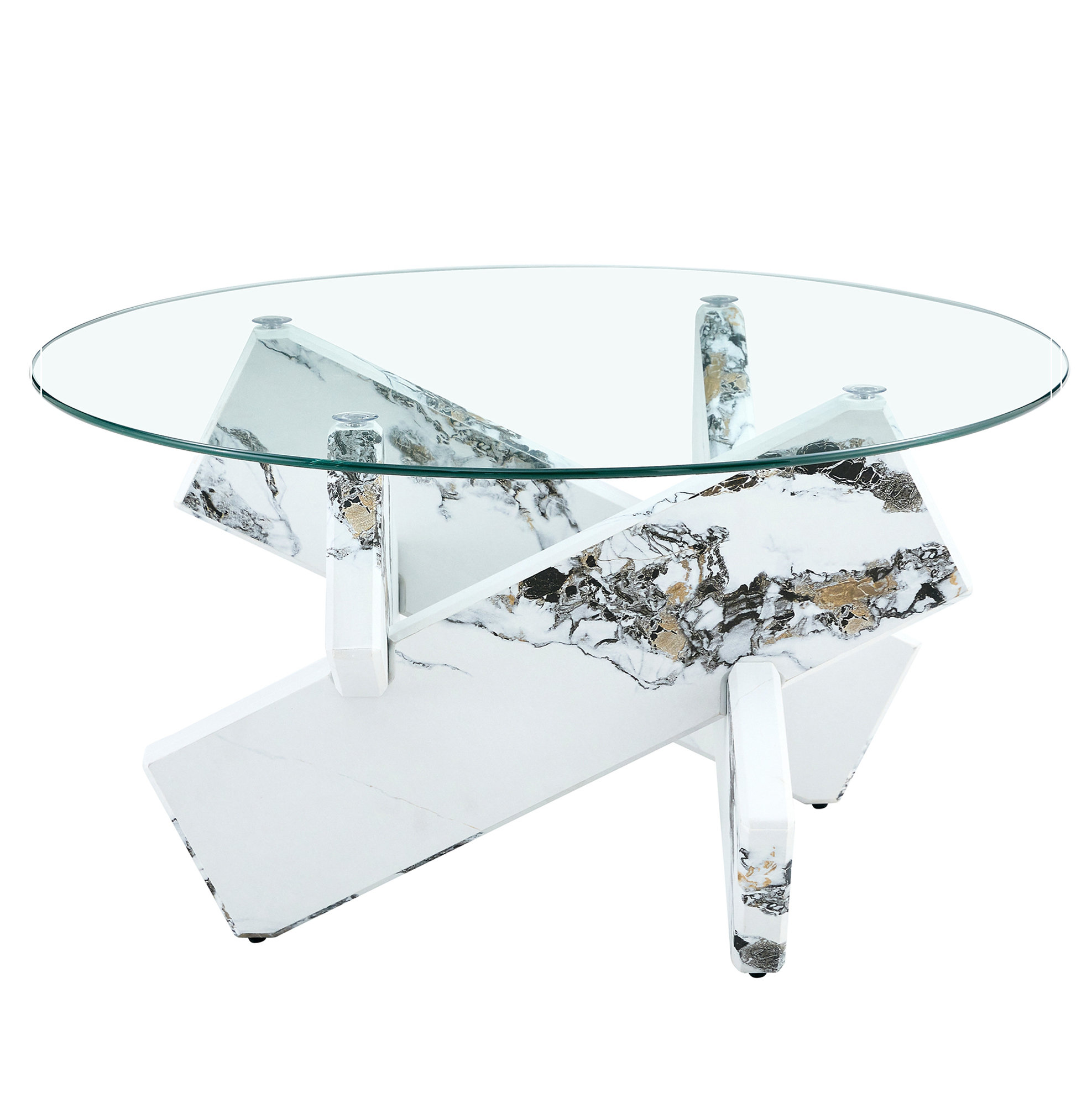 Ivy Bronx Round glass coffee table, 33.4" modern design unique coffee ...