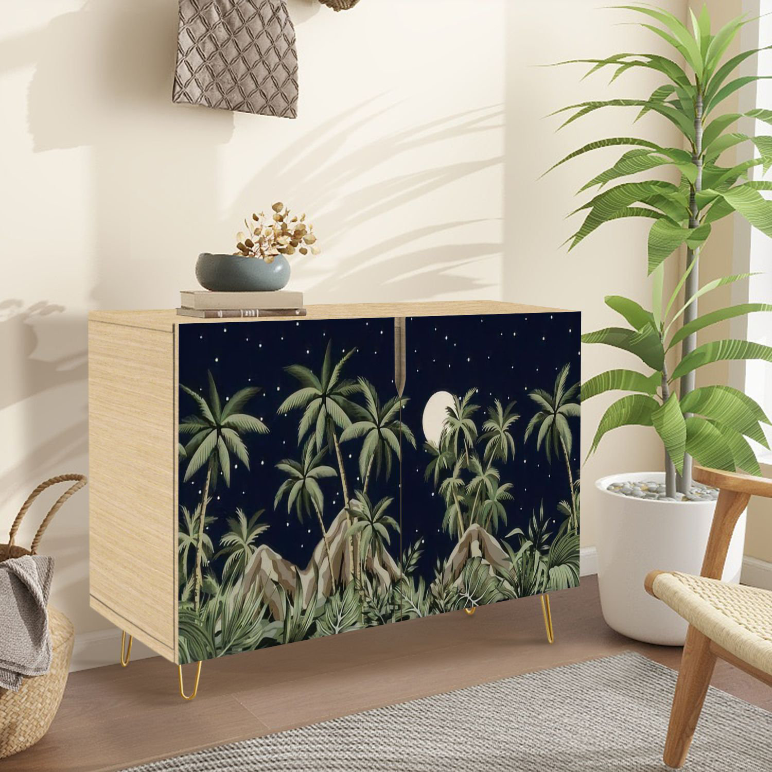 Bungalow Rose Sideboard Buffet Cabinet with Storage Tropical night moon ...