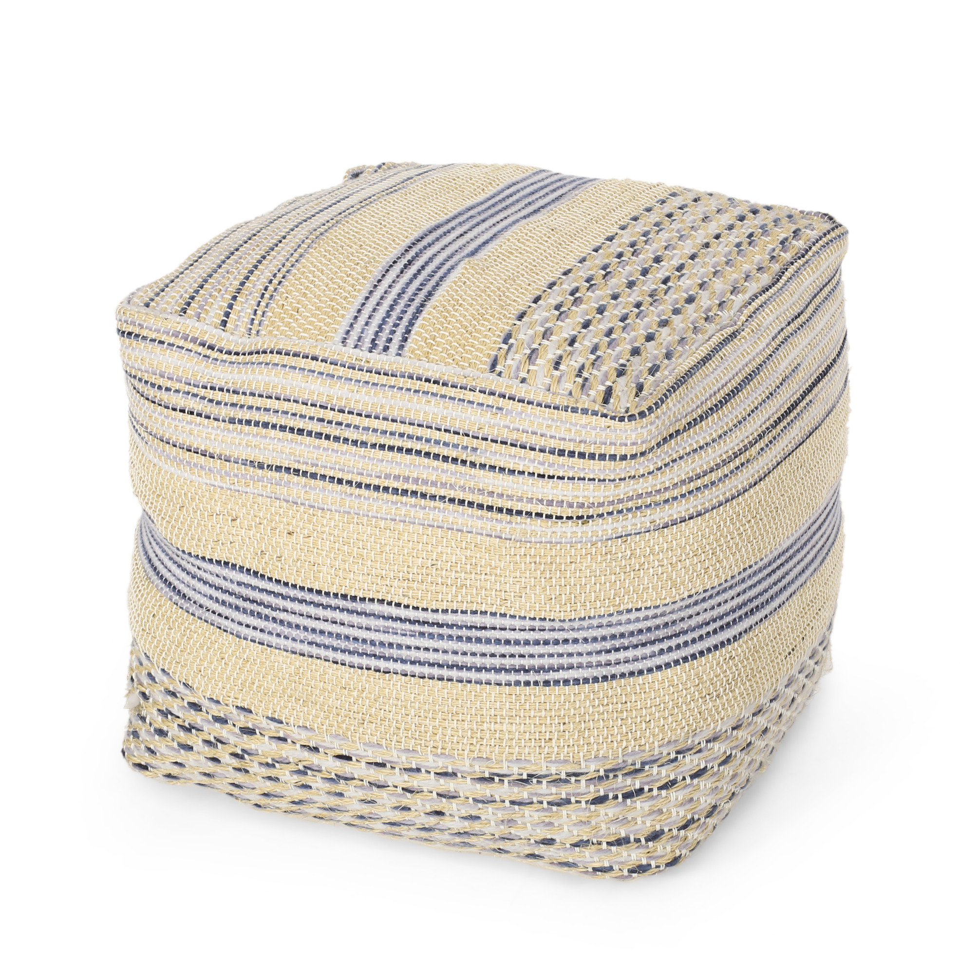 Dakota Fields Western Style Natural Fabric Pouf, Hemp & Wool Blend ...