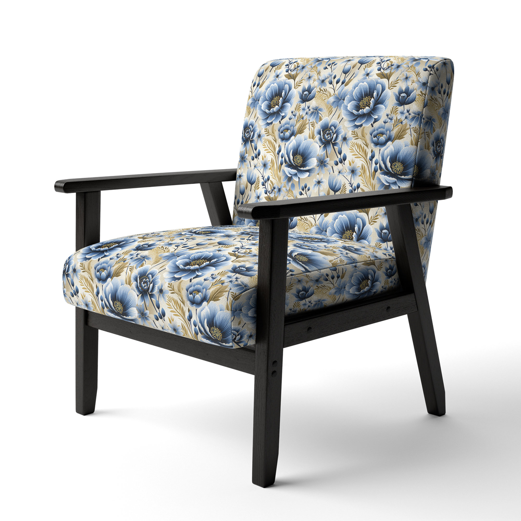 Winston Porter Vintage Blue And Beige Floral Pattern I - Upholstered ...