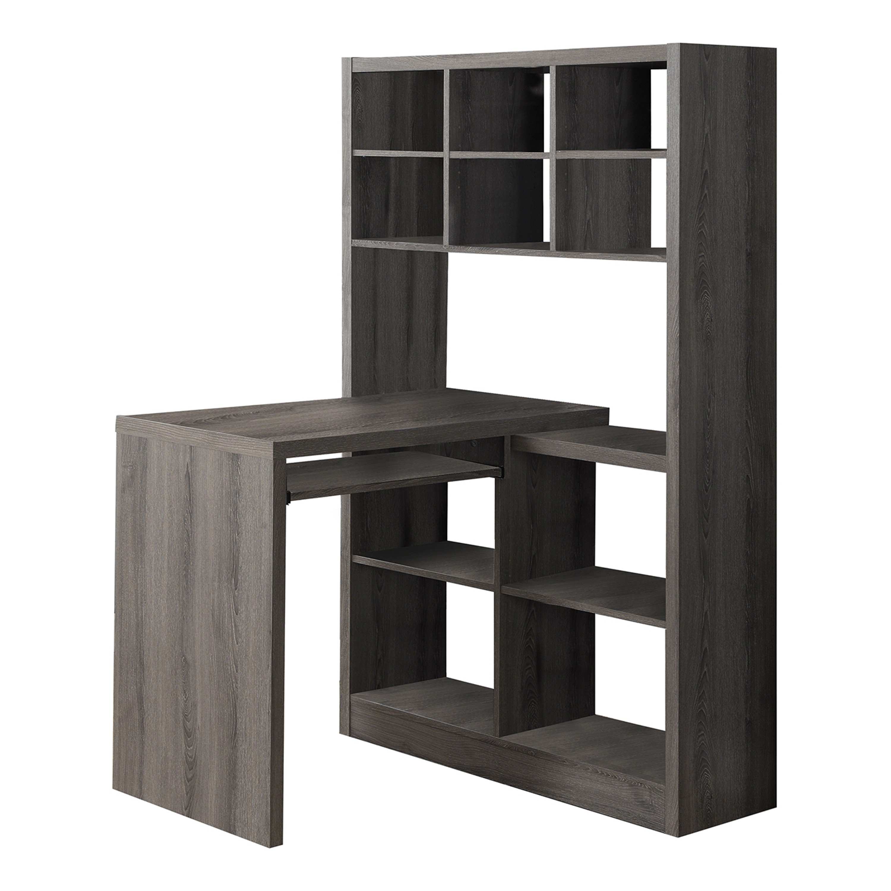 Benjara Geya 60 Inch Accent Bookcase L Shape Computer Desk, 10 Shelves ...