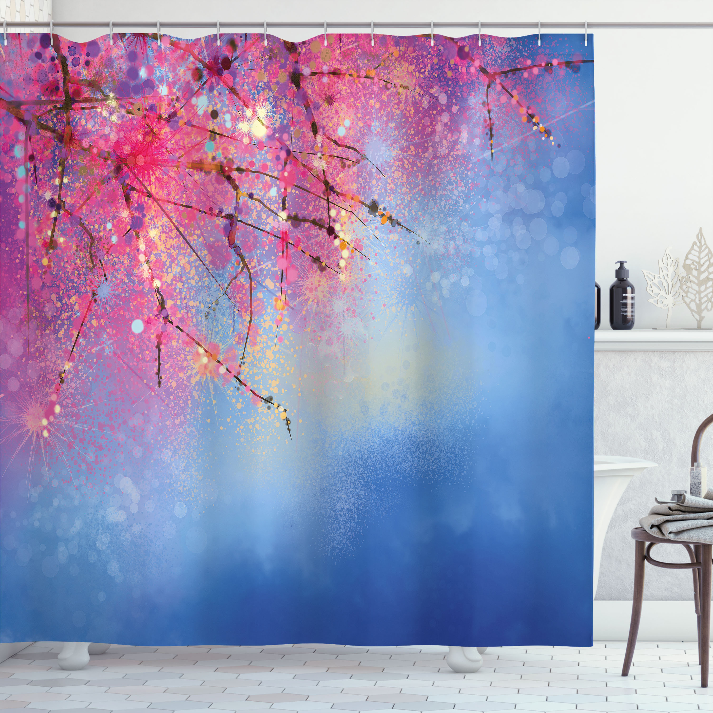East Urban Home Japanese Shower Curtain Sakura Spring Pink Blue | Wayfair