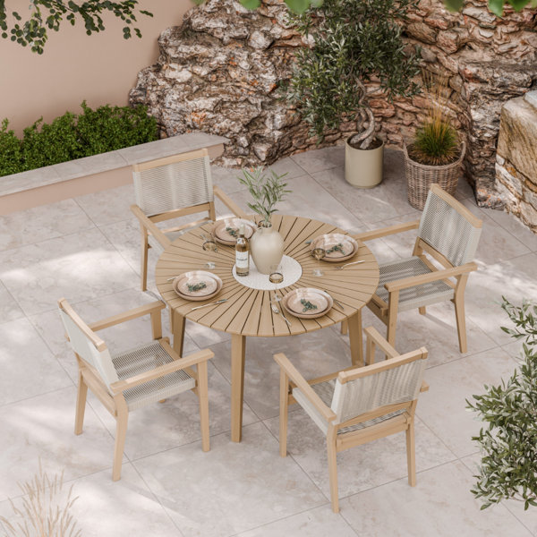 Royal Craft Roma 120cm Round Sunray Table With 4 Roma Rope Stacking ...