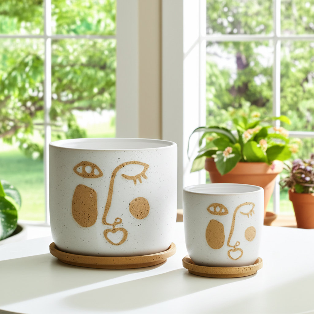 Ebern Designs Ceramic Planters with Modern Abstract Artistic Design ...