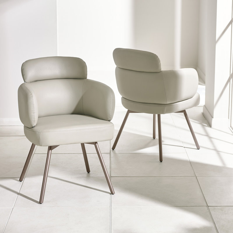 Ivy Bronx Demerion Set Of 2 Beige Faux Leather Swivel Dining Chairs ...