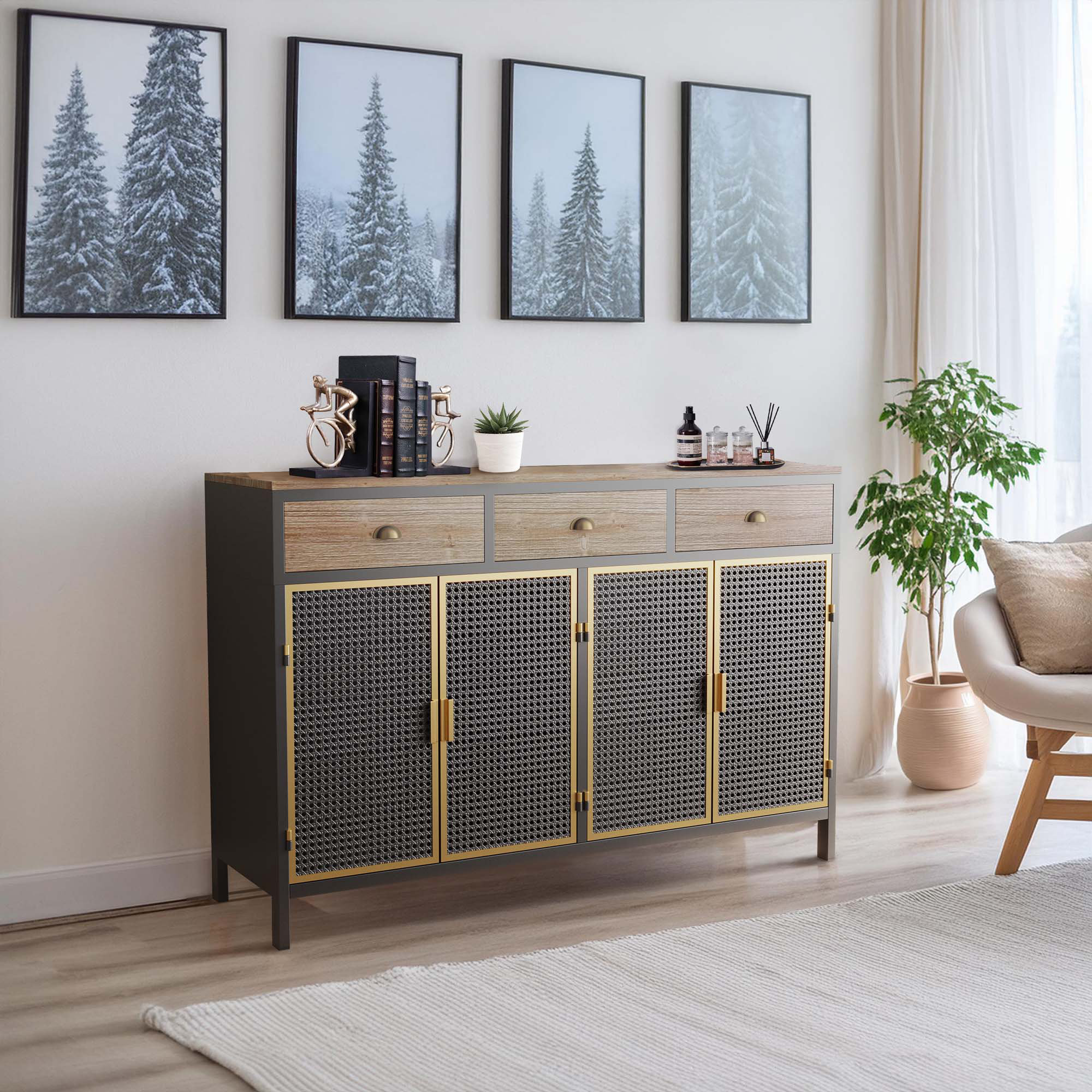 17 Stories Modern Furniture Decor Sideboard With Drawers And Doors ...