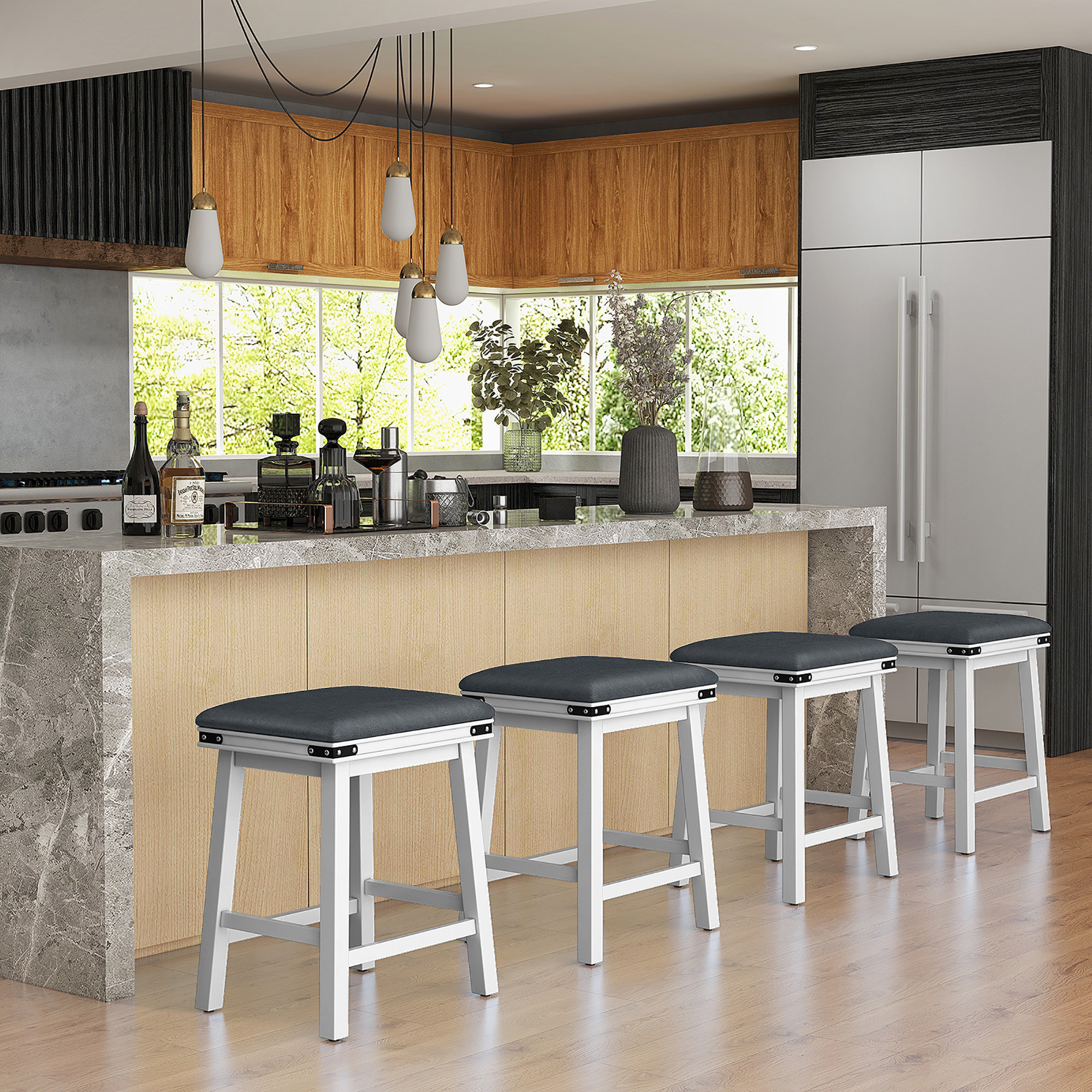 Winston Porter Set Of 4 Pu Leather Bar Stools 24'' Counter Height ...