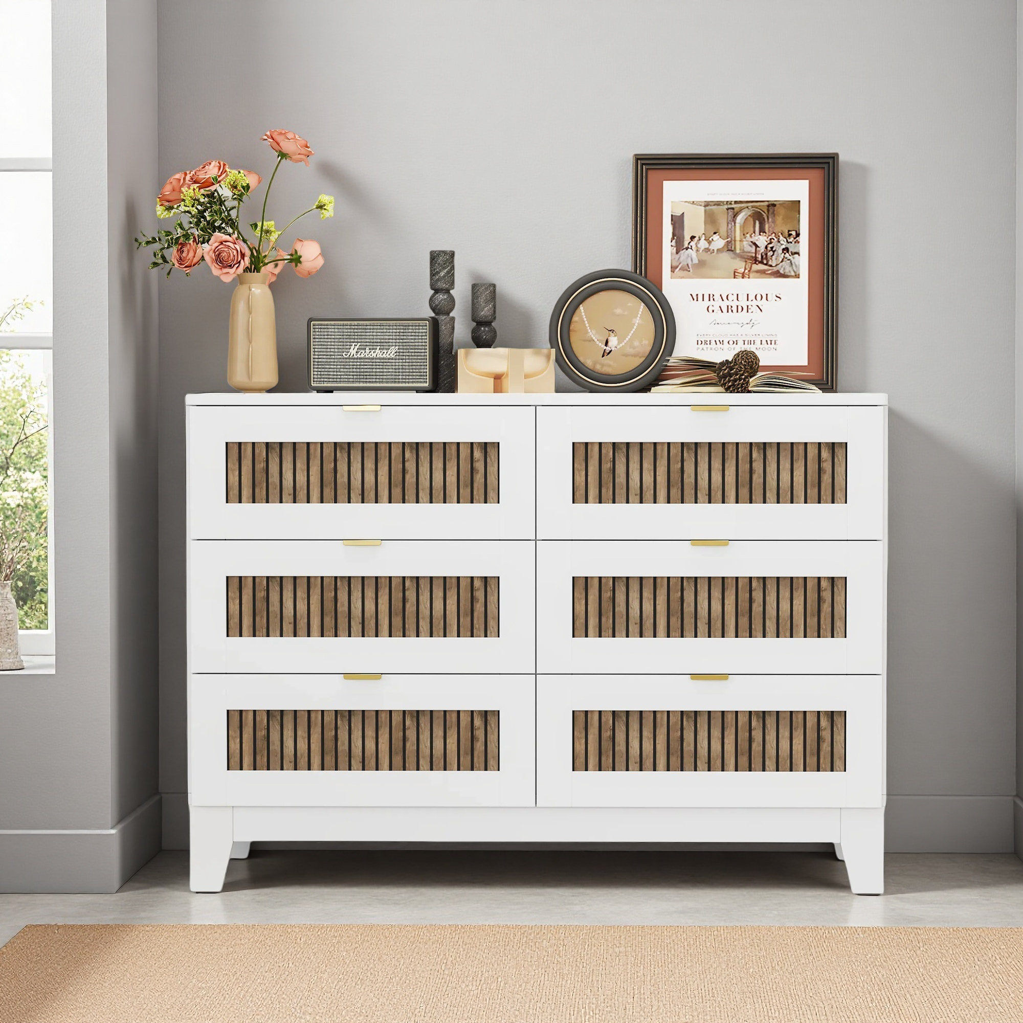 Bay Isle Home™ Rustic Farmhouse Style Wooden Dresser With 6 Drawers ...