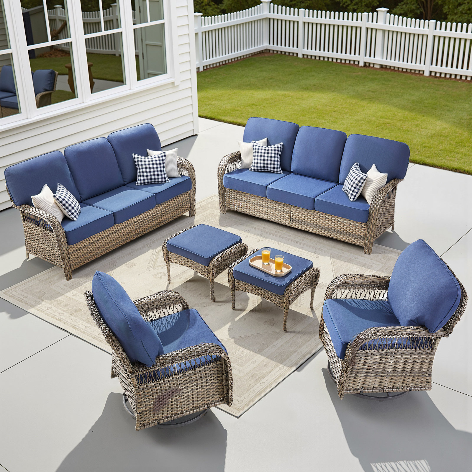 Lark Manor™ 6-Piece Premium Outdoor Furniture Set: 2 Rattan Sofas, 2 Swivel Glider Chairs & 2 ...