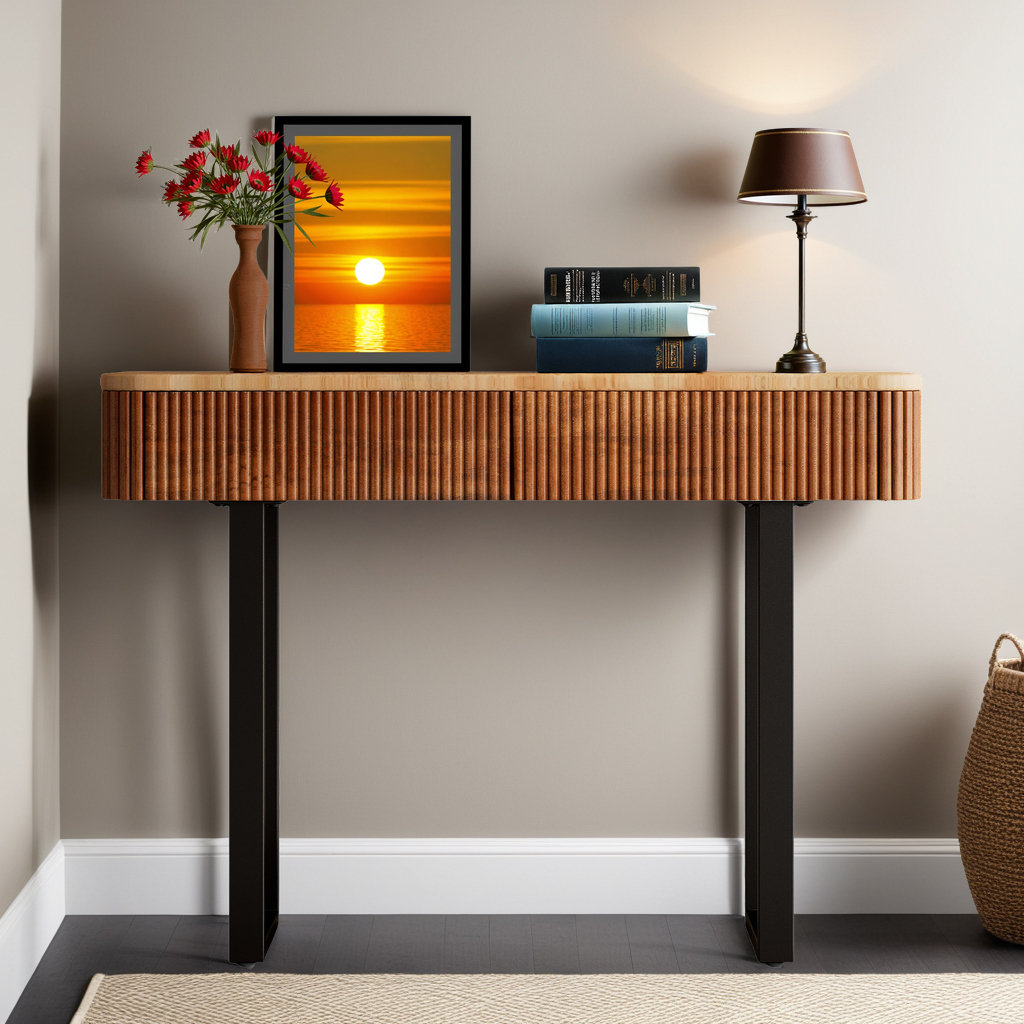 17 Stories Retro Minimalist Solid Wood Entryway Table with Fluted ...