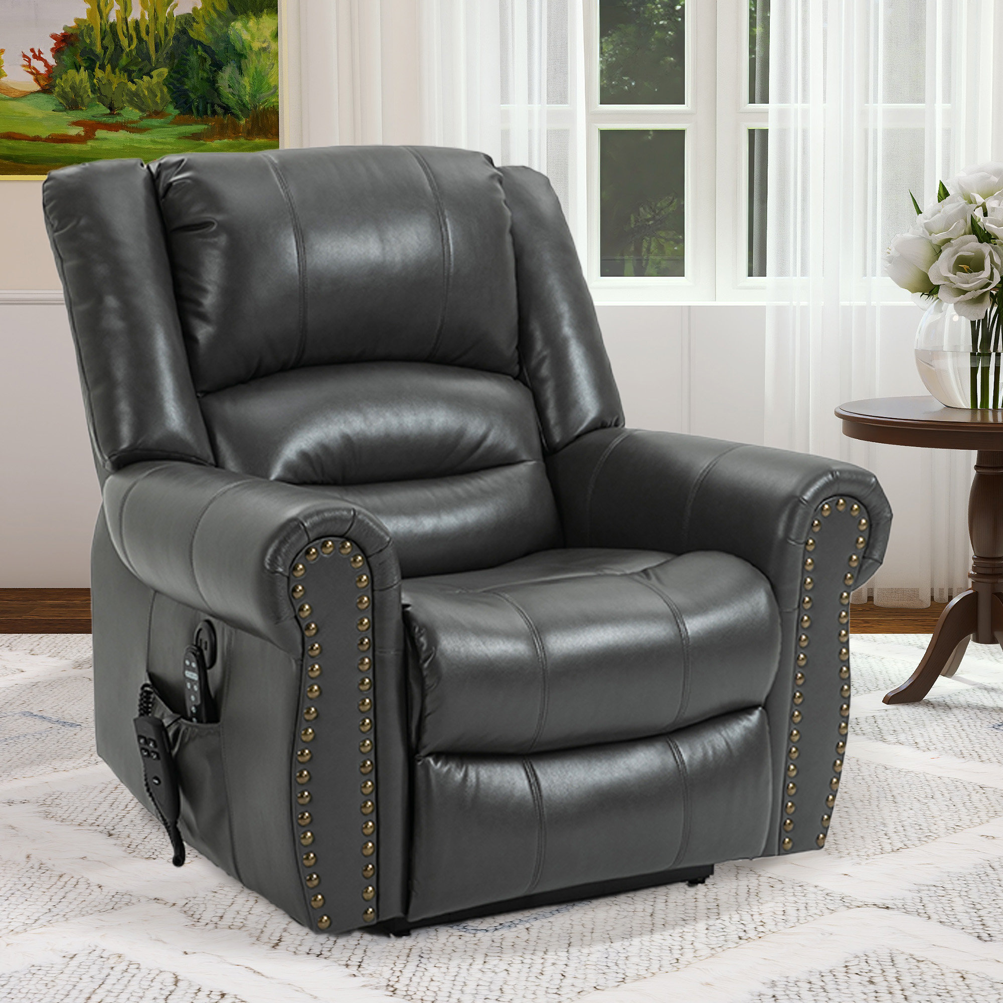 Latitude Run® Katrein Heat and Massage Faux Leather Recliner with Dual ...