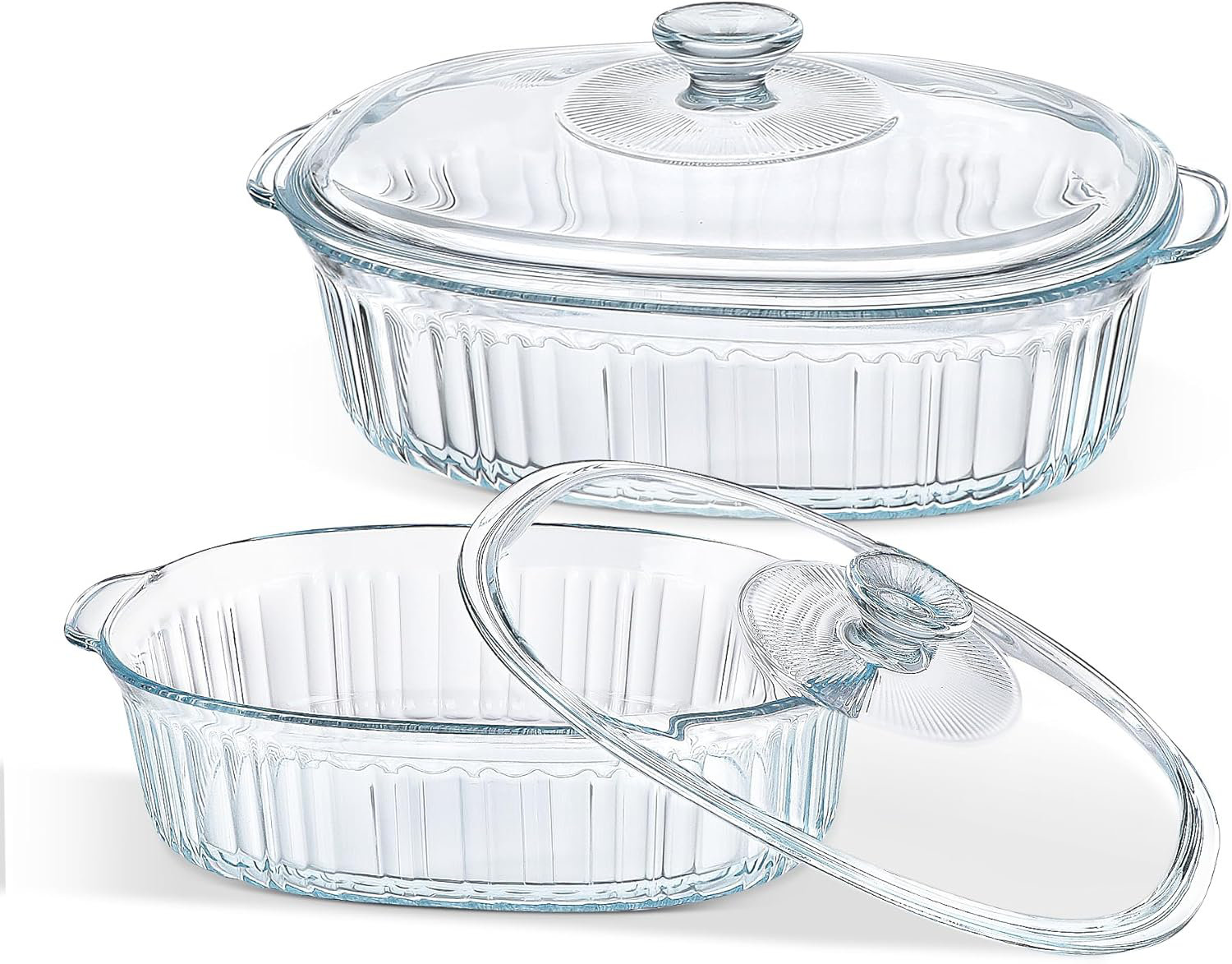 Adeco Trading 4-Piece Glass Casserole Baking Dish, Set Of 2 Casseroles With Glass Lids, 1.9 Qt ...