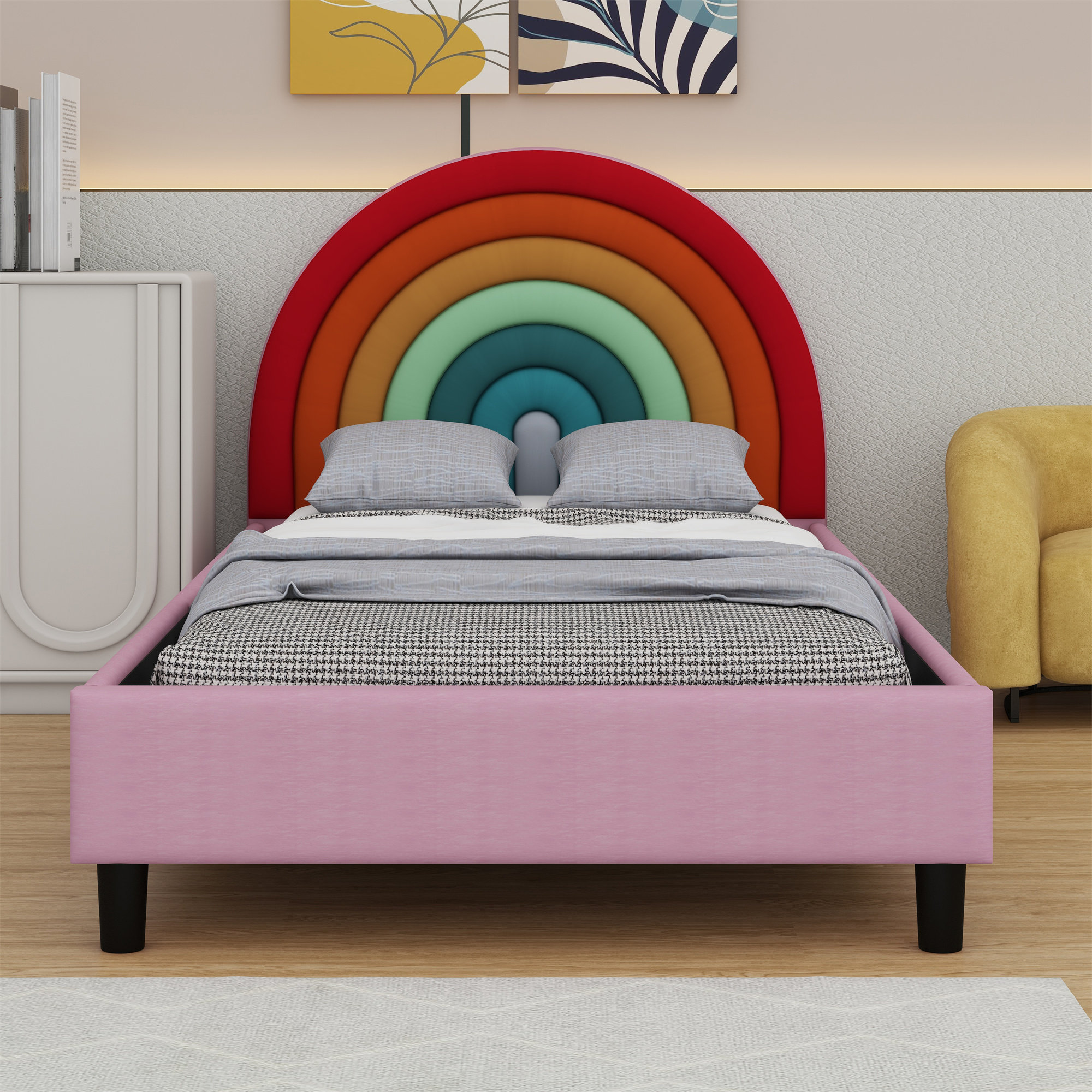 Isabelle & Max™ Rainbow Design Upholstered Platform Bed Cute Style ...
