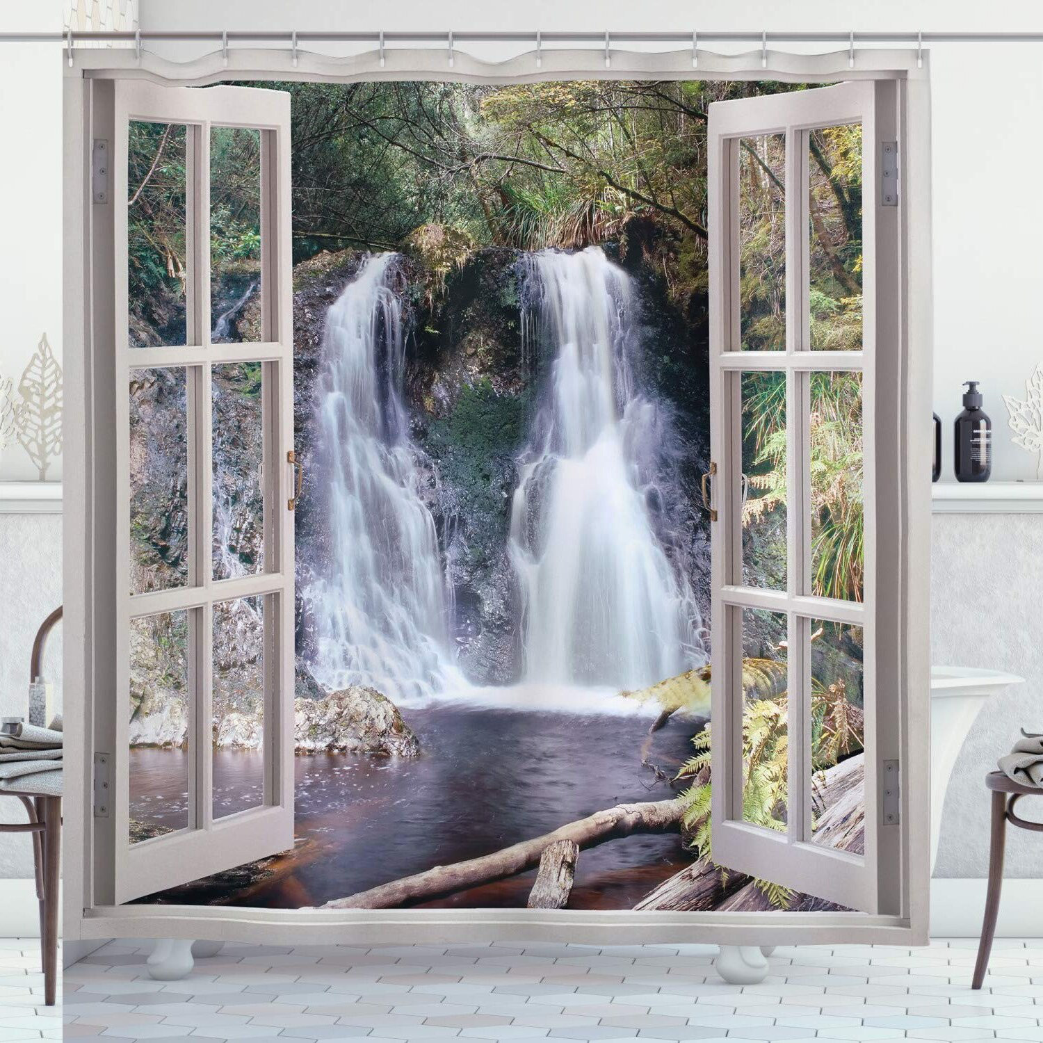 Foundry Select Nature's Cascade Shower Curtain - Panoramic Waterfall ...