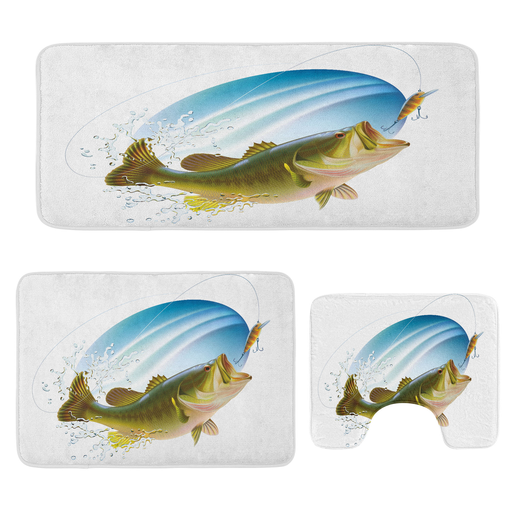 East Urban Home Fish Bathroom Rug Set 3 Pieces U-Shape & Rectangle Mats ...