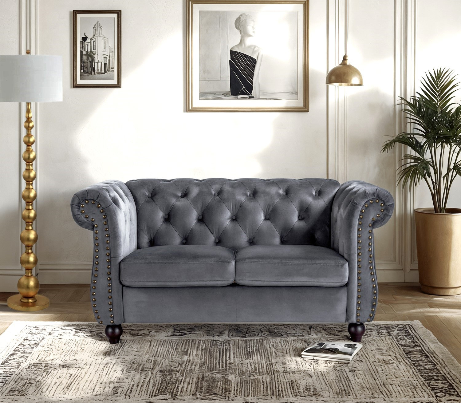 House of Hampton 61.42'' wide velvet chesterfield design loveseat ...