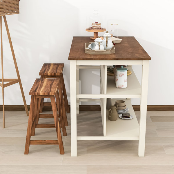 Red Barrel Studio® Rosamae Rubber Wood Butcher Block Dining Table Set ...